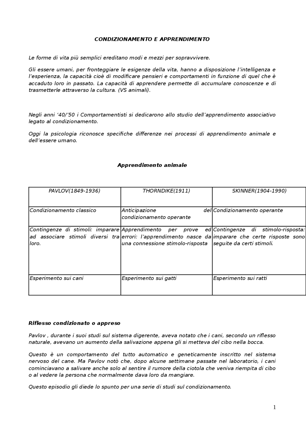 Condizionamento E Apprendimento Docsity