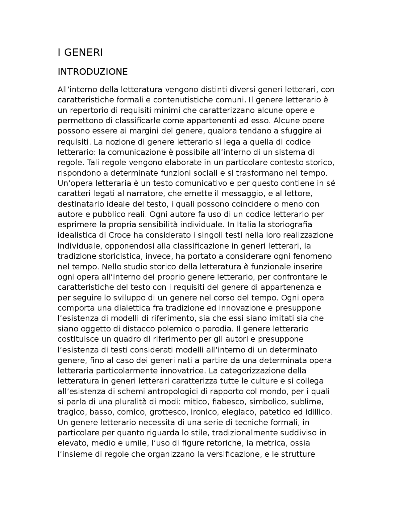 Descrizione Dei Generi Letterari Docsity