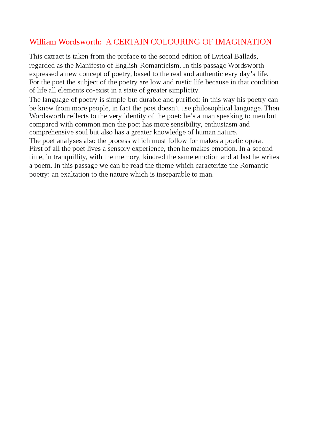 Preface To Lyrical Ballads Docsity