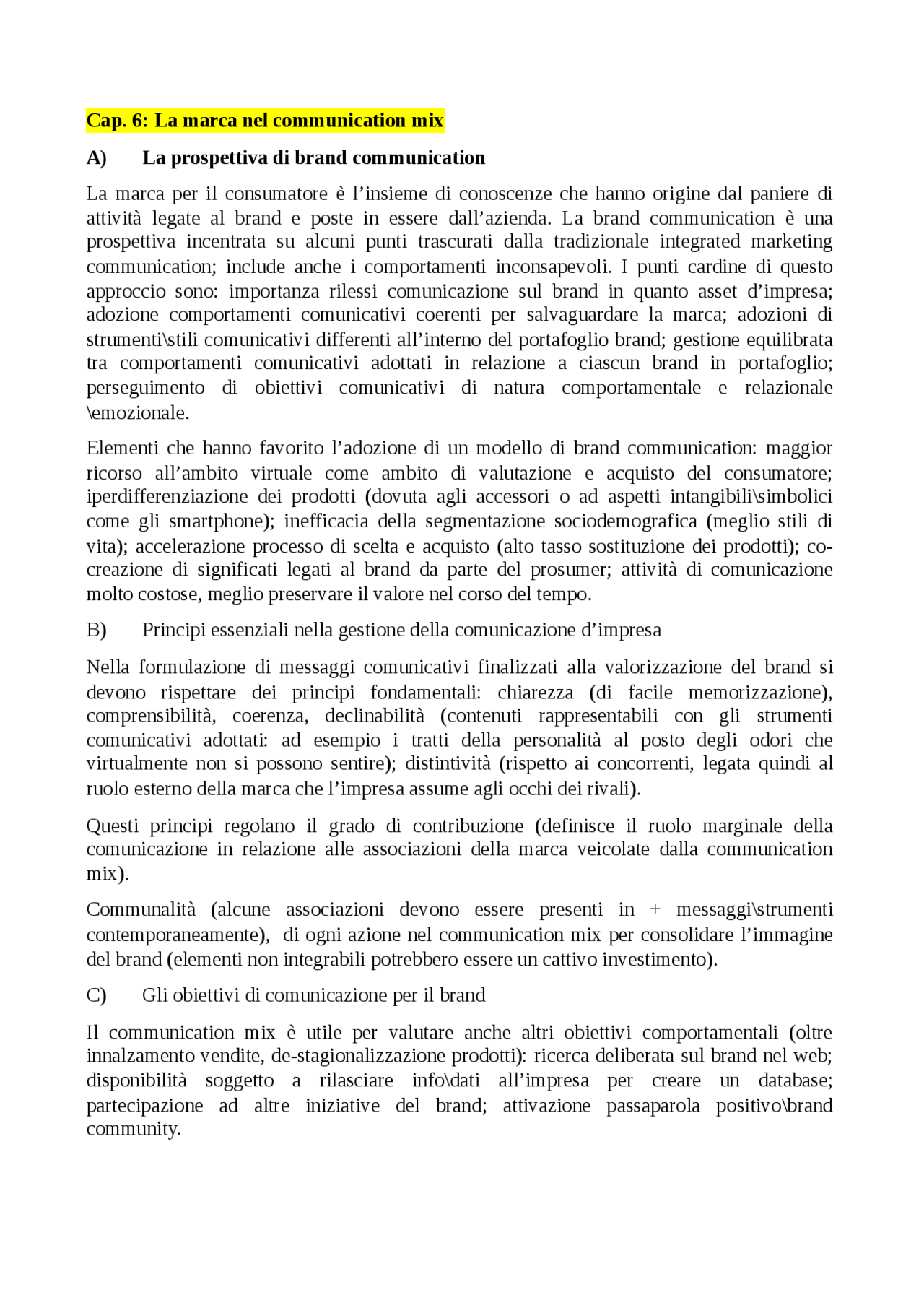 Riassunto Capitolo 6 Brand Communication Gabrielli Veronica Docsity