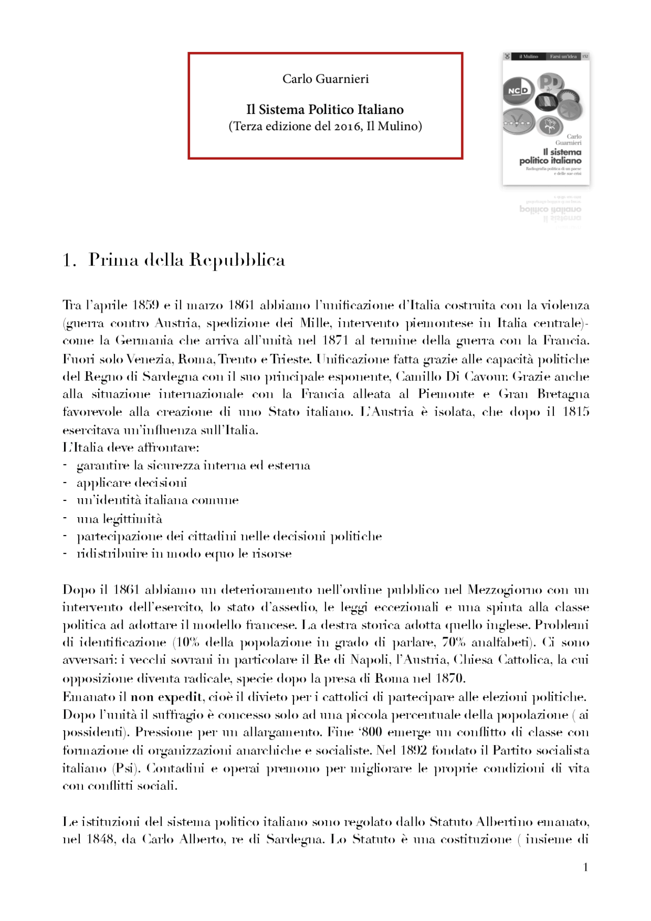 Riassunto Sistema Politico Italiano Docsity