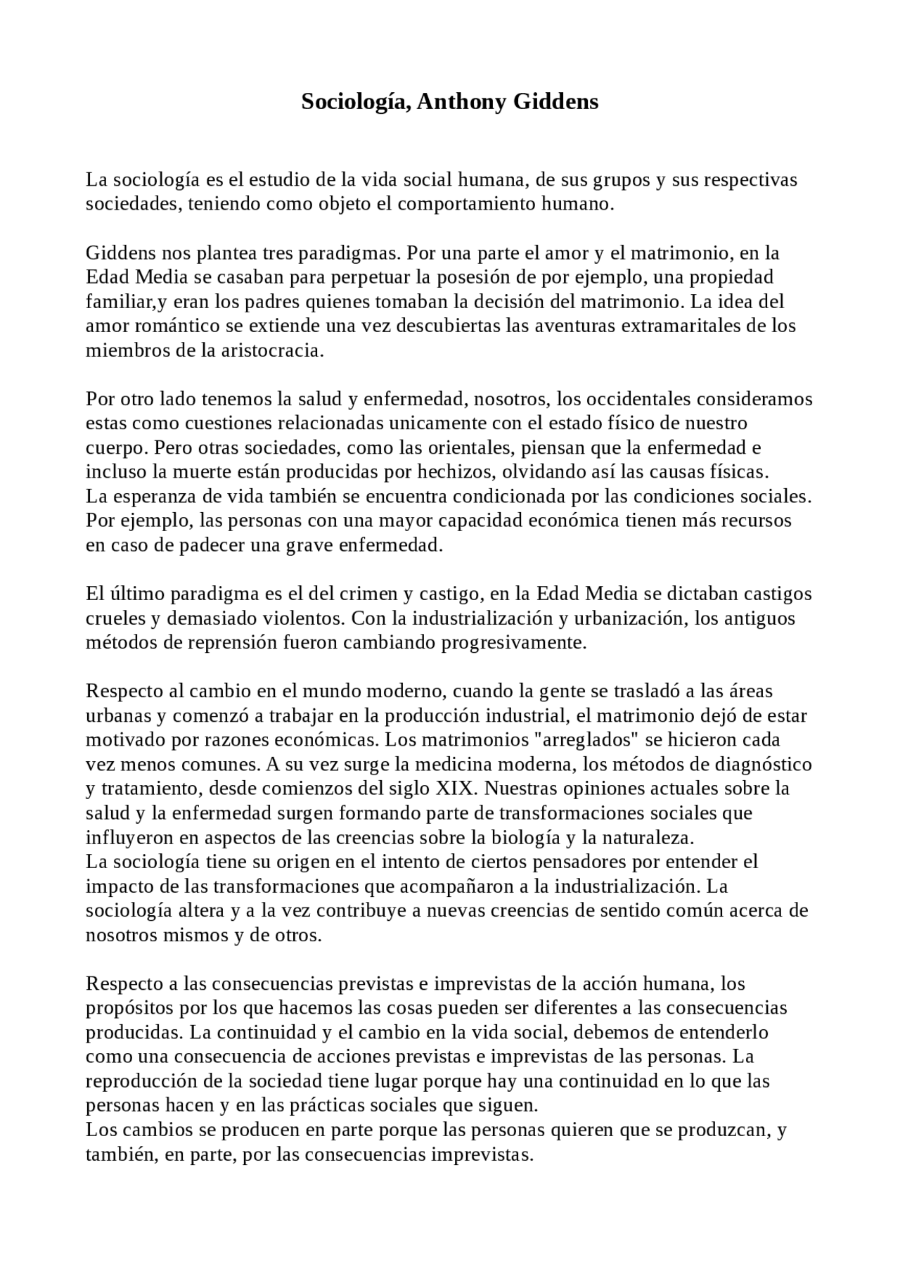 Libro De Giddens Resumido Docsity