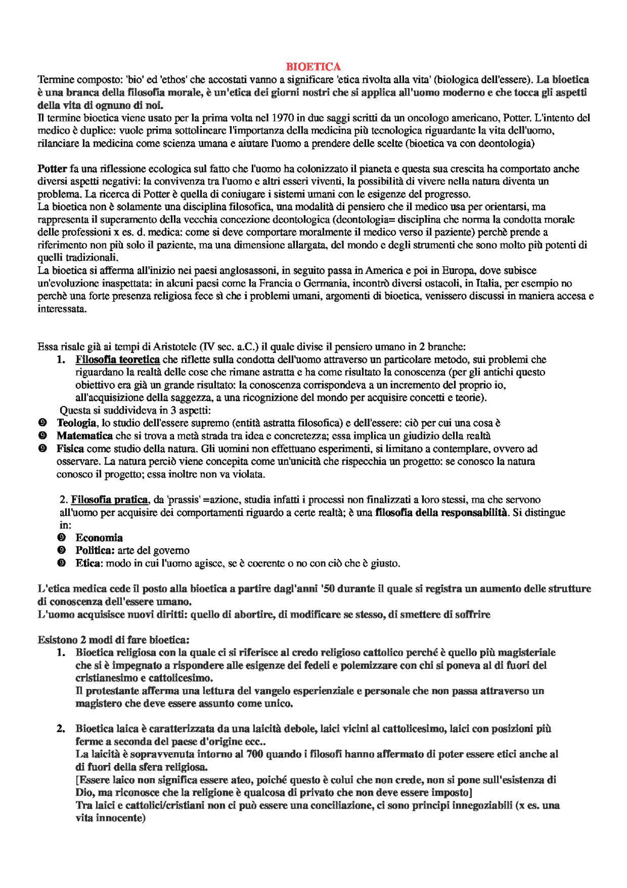 Riassunti Bioetica Completi Docsity