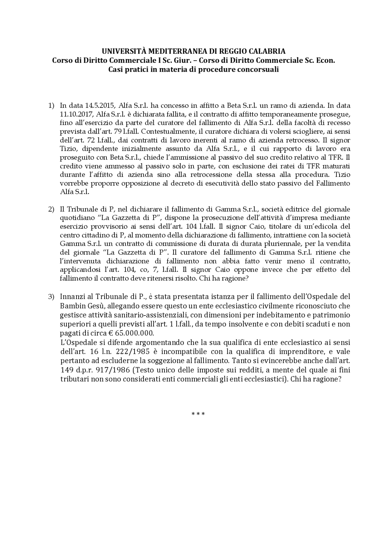 Casi Di Diritto Fallimentare Docsity