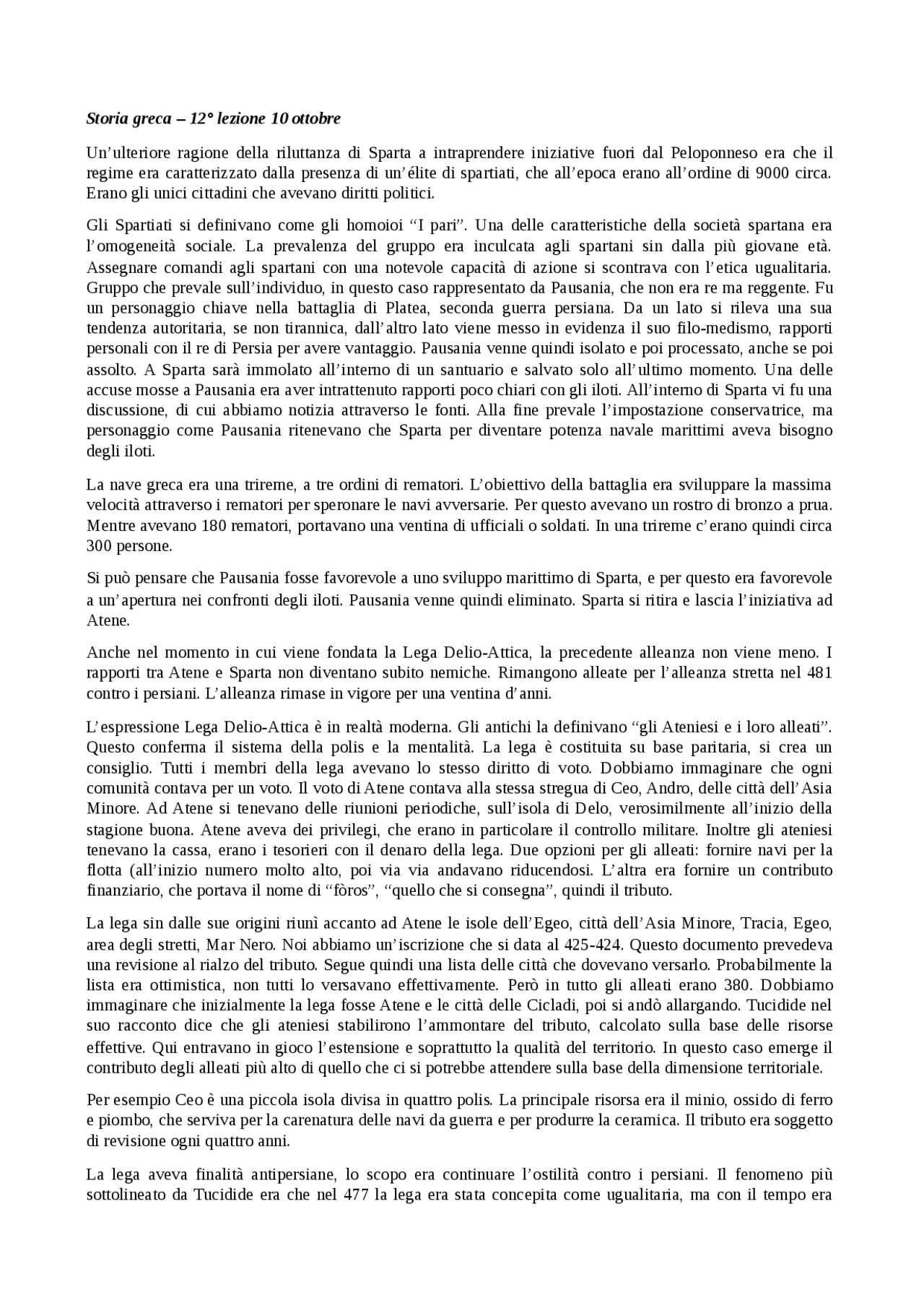 Storia Greca Appunti Lezione Appunti Di Storia Dellantica Grecia