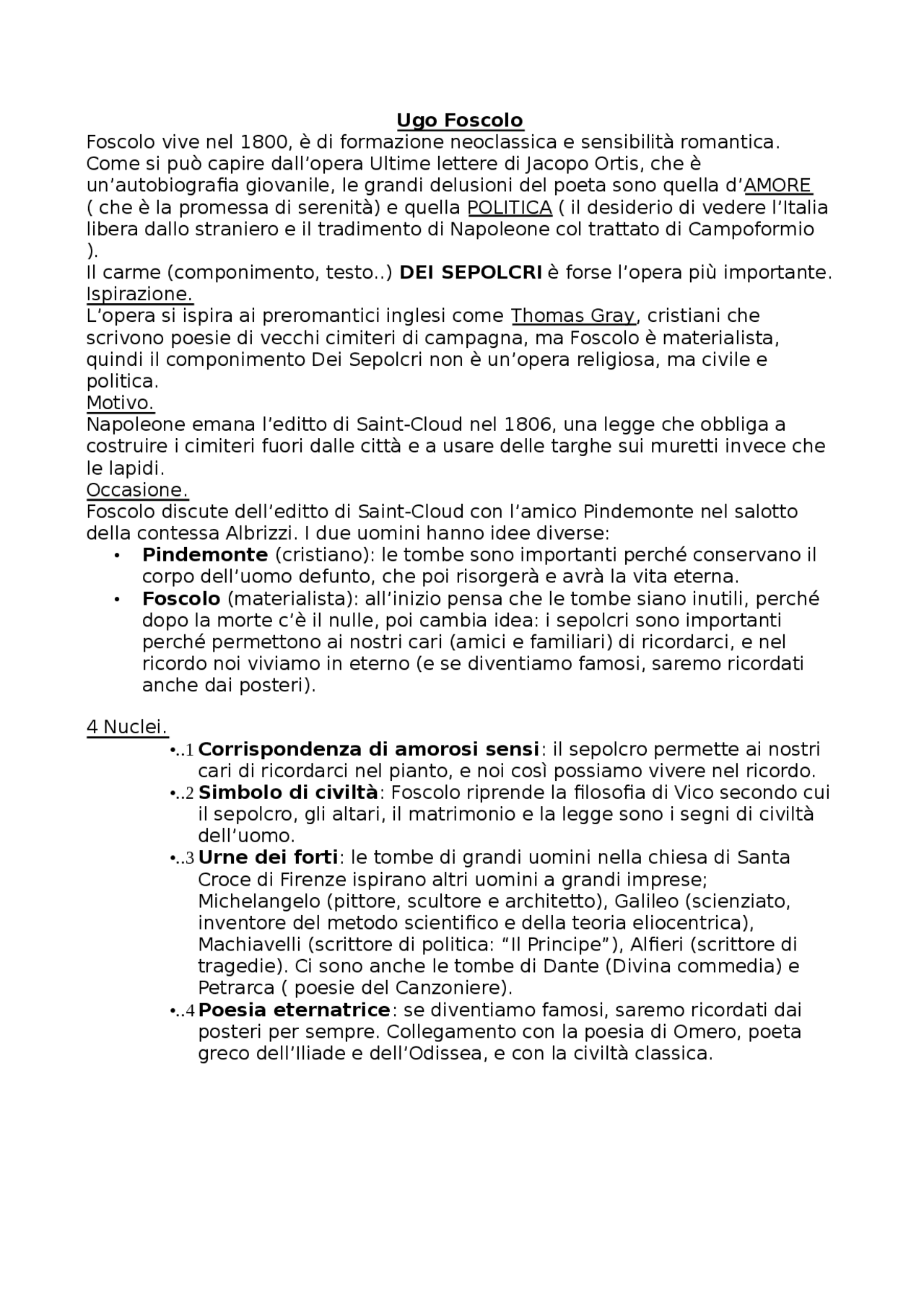 Ugo Foscolo Il Poeta Pre Romantico Docsity