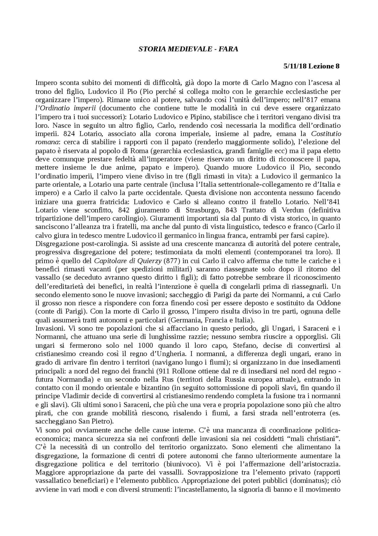 Appunti Storia Medievale Docsity