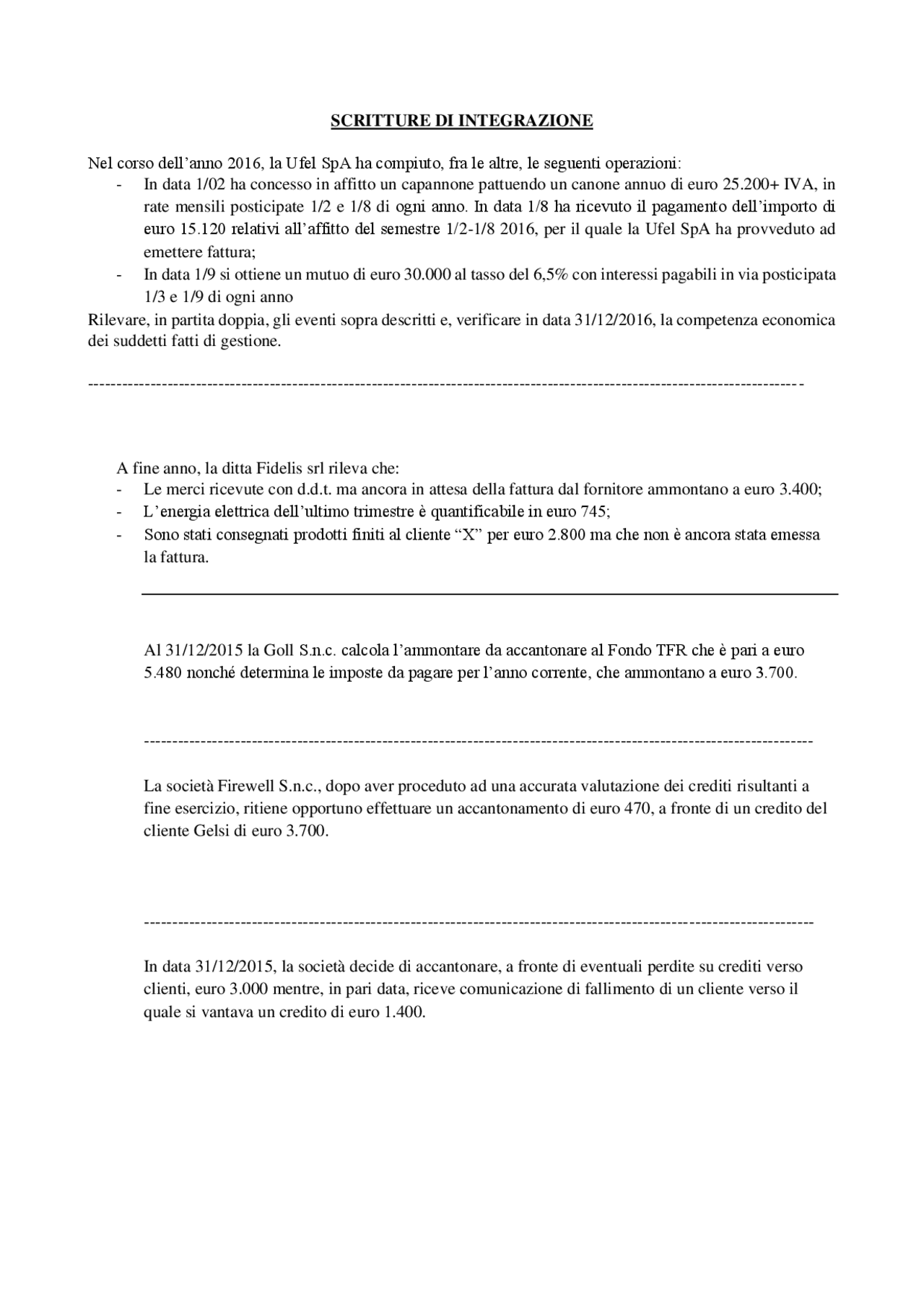 Esercizi Vari Contabilità Docsity