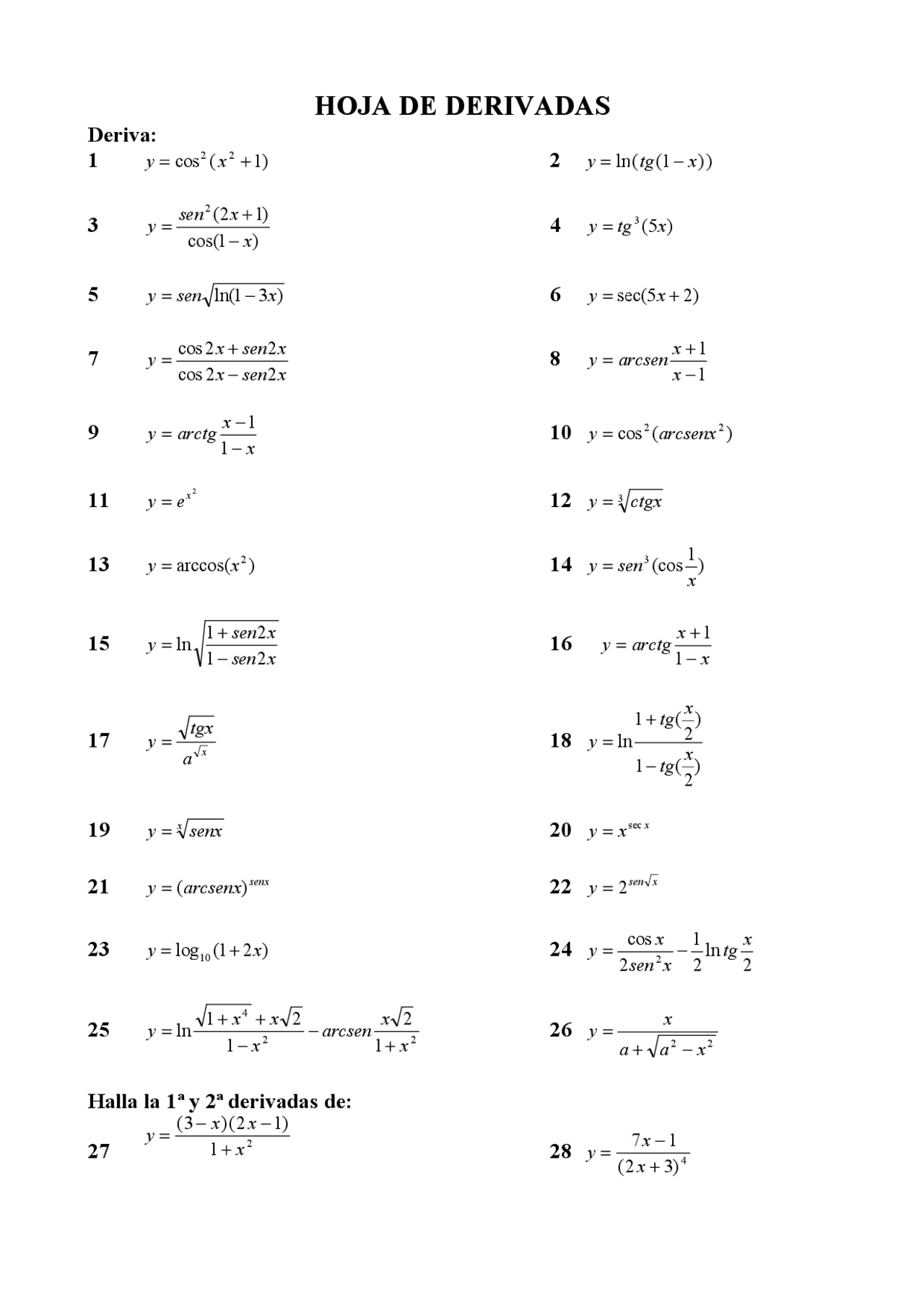 Hoja de derivas de todo tipo - Docsity