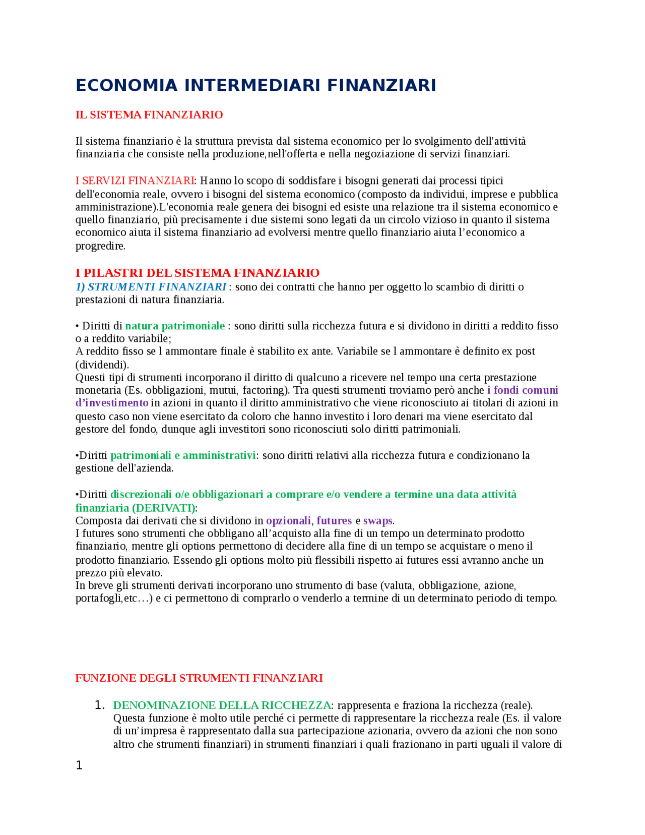Riassunto Intermediari Finanziari Parte 1 Docsity