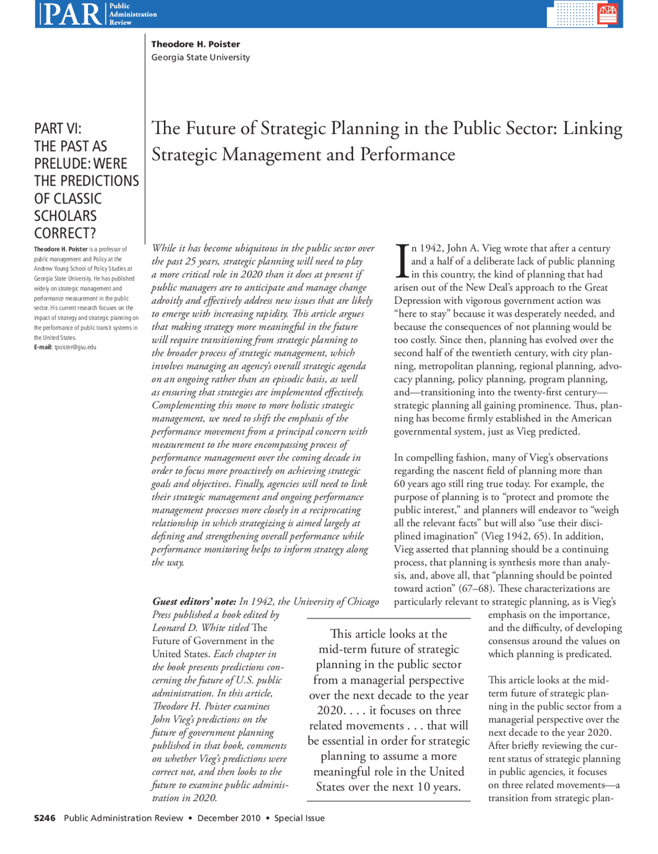 The Future of Strategic Planning in the Public Sector Linking Strategic ...