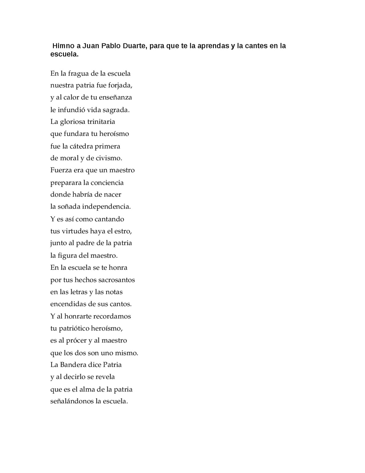 Himno a Juan Pablo Duarte y Biografia | Ejercicios de Humanidades y ...