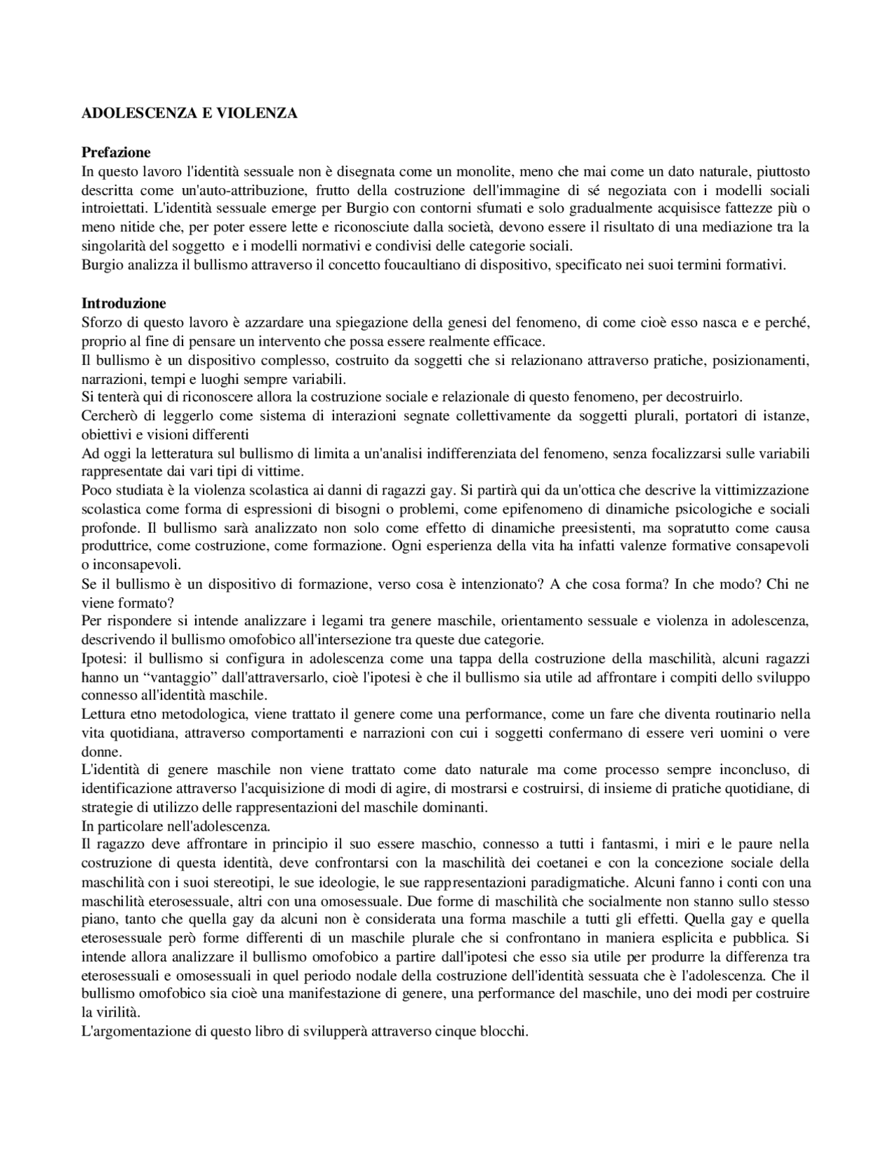 Adolescenza E Violenza Docsity