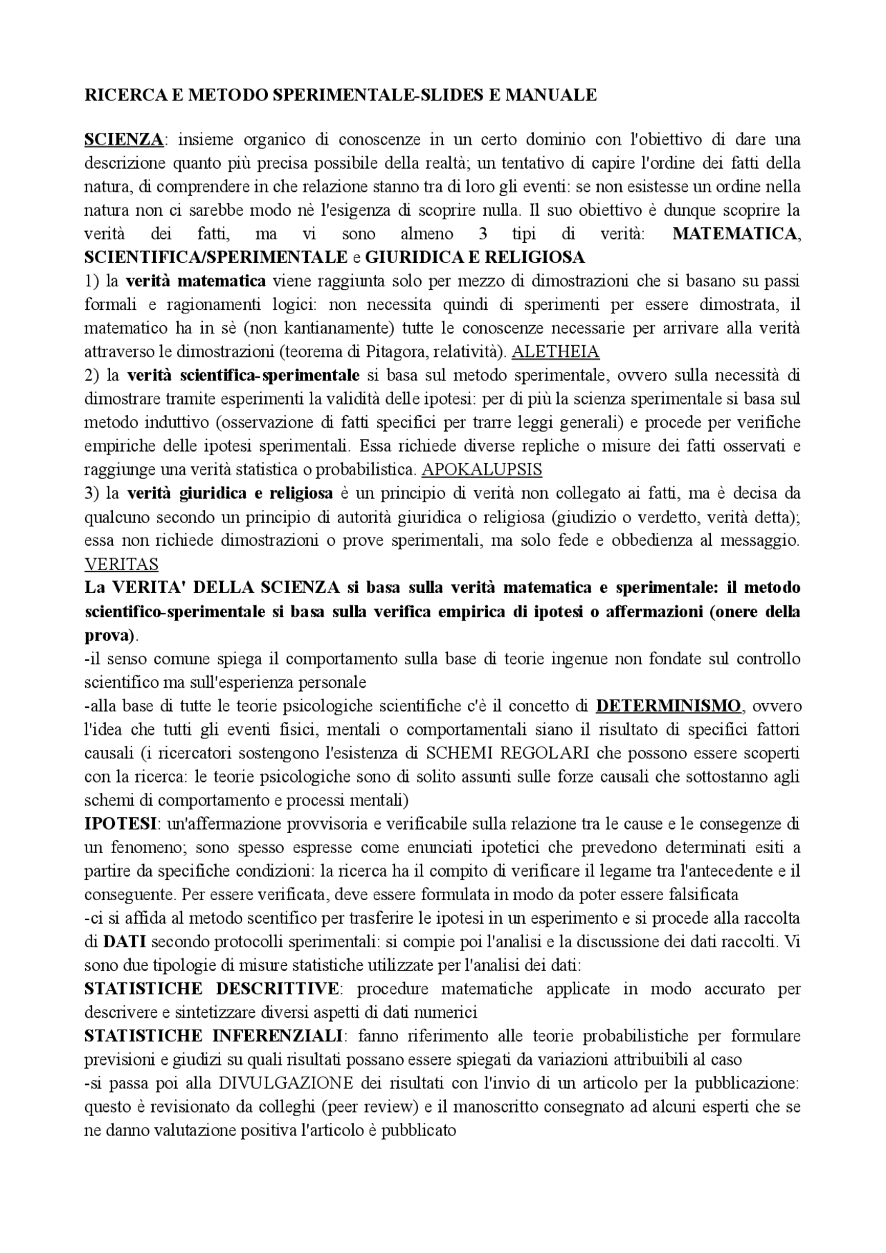 Metodo Sperimentale E Criteri Dellosservazione Scientifica Docsity