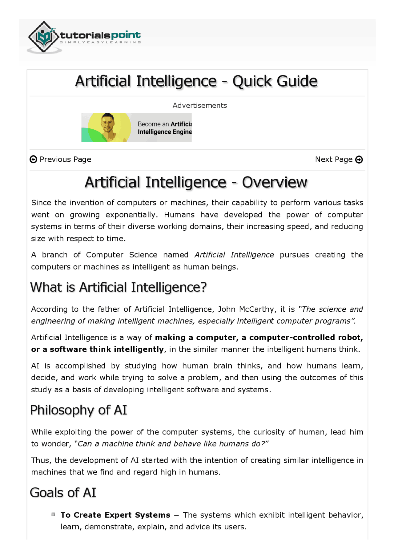 Artificial Intelligence and Expert Systems - Docsity