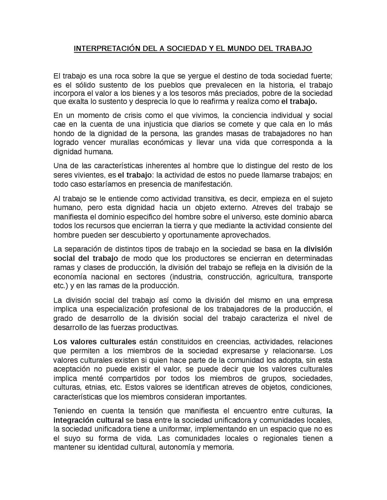 El mundo del trabajo - Docsity