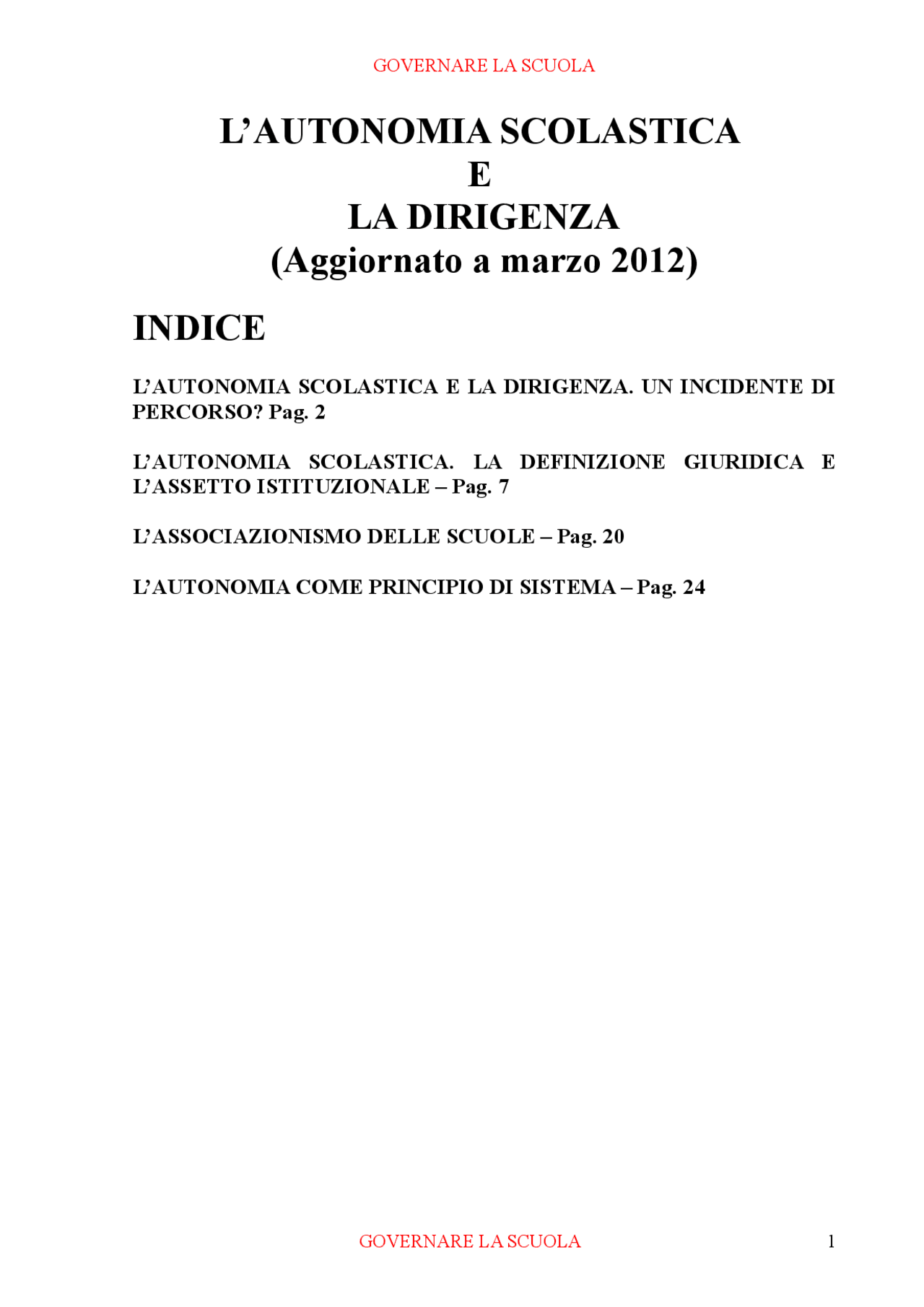 Autonomia Scolastica E La Dirigenza Docsity
