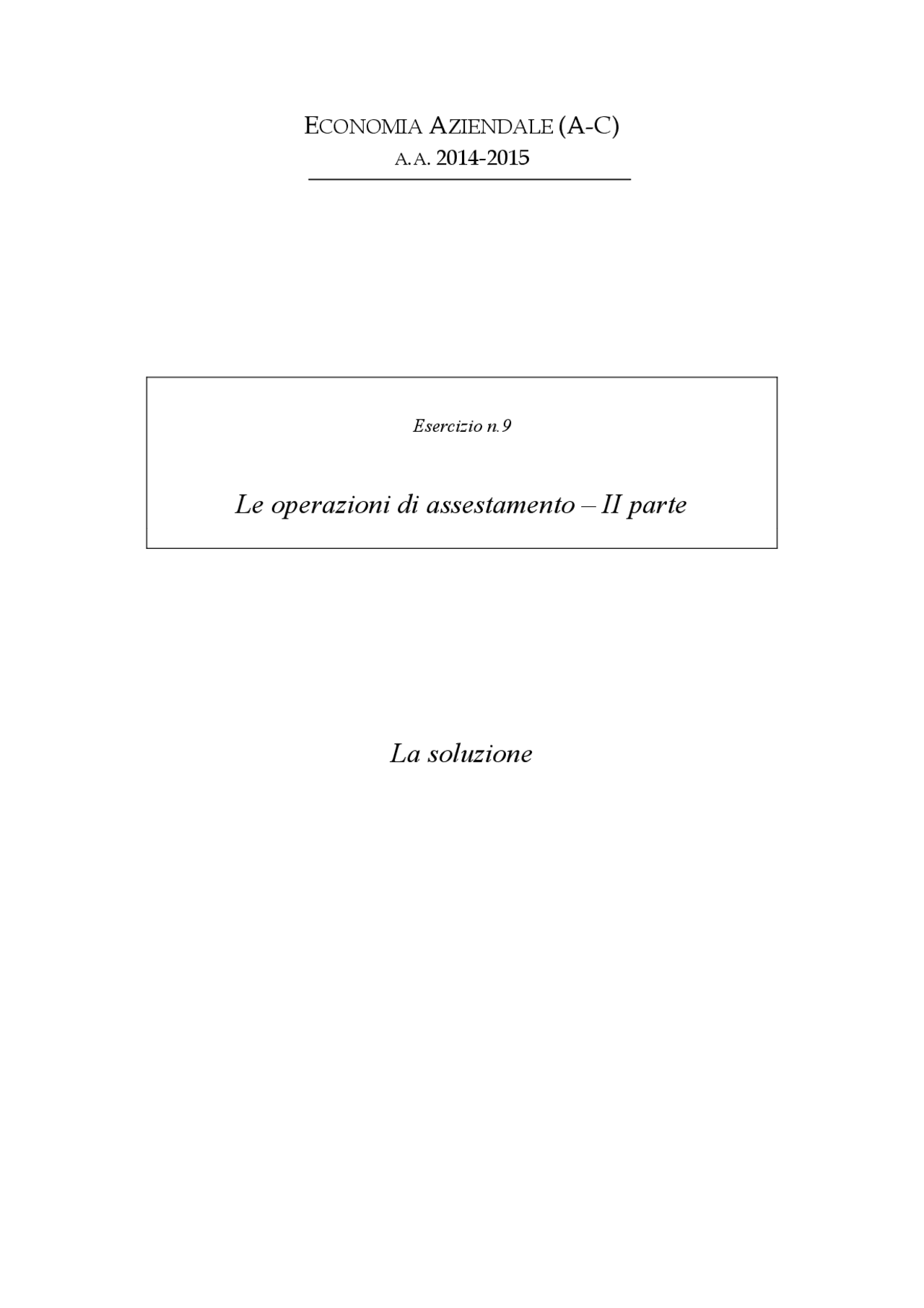 Scritture Di Assestamento Integrazione Soluzione Docsity