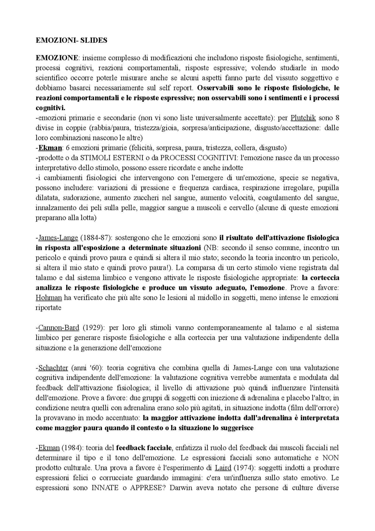 Le Emozioni Teorie Psicologiche Docsity