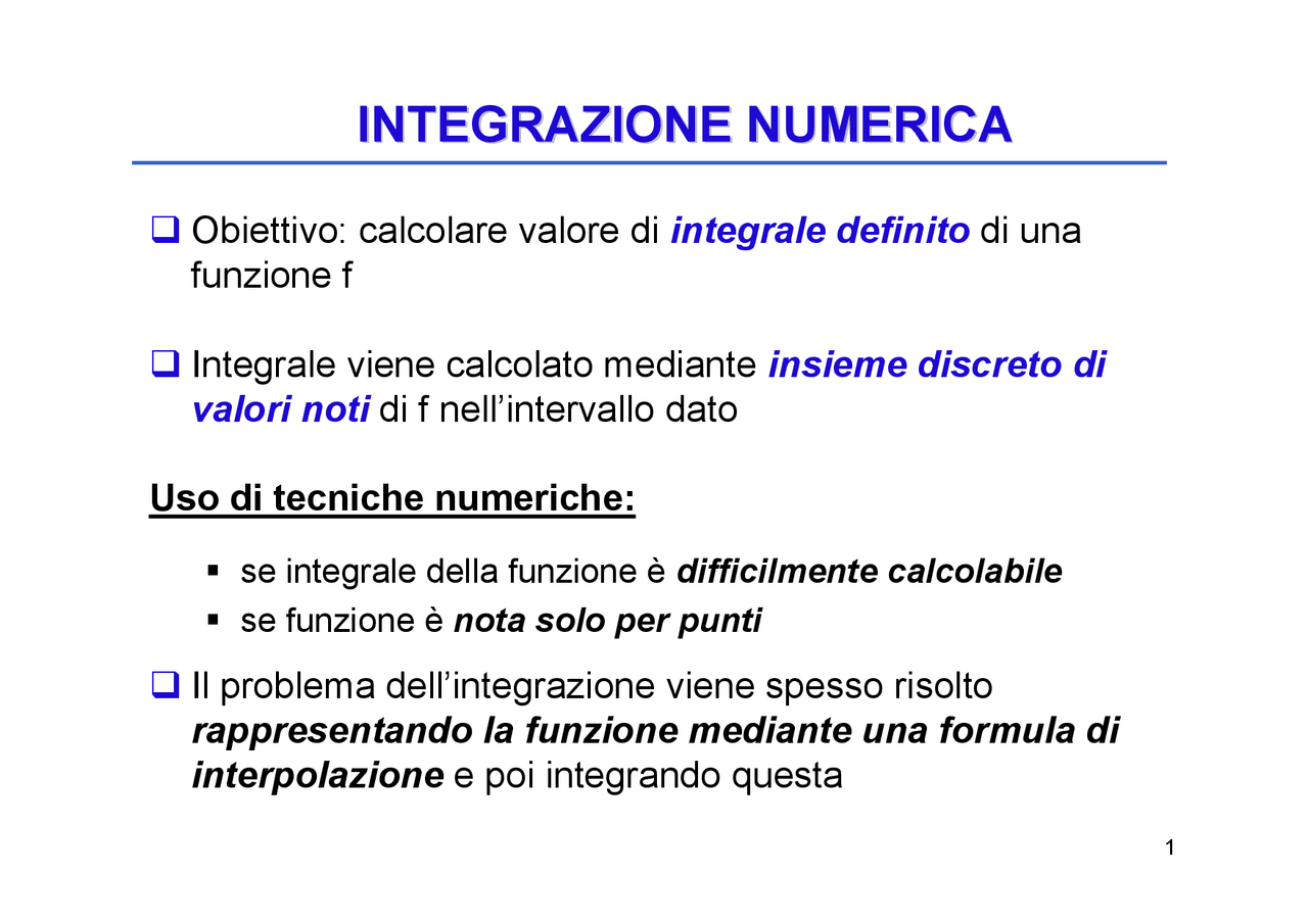 CALCOLO NUMERICO INT DIFF - Docsity