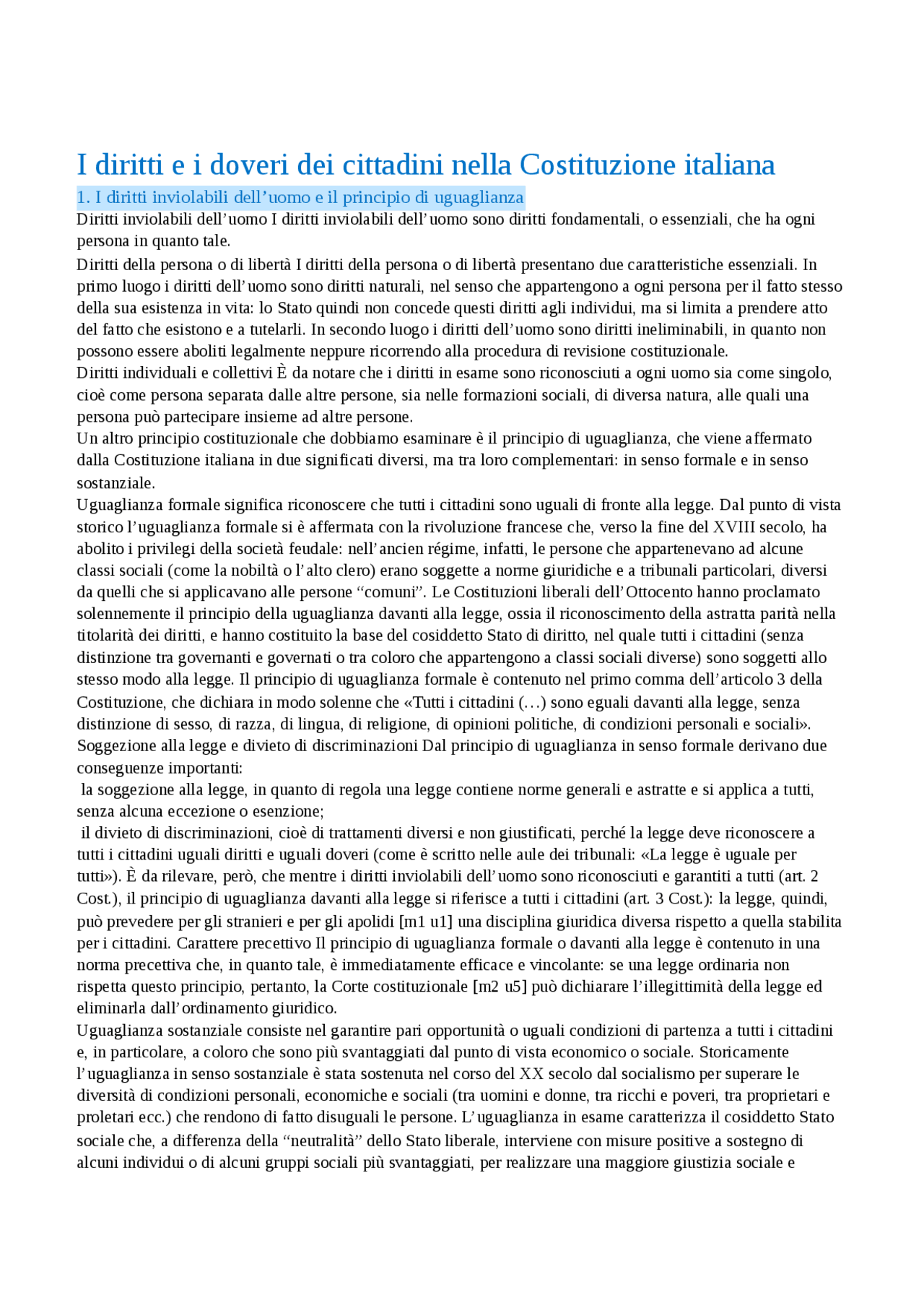 I Diritti E I Doveri Dei Cittadini Docsity