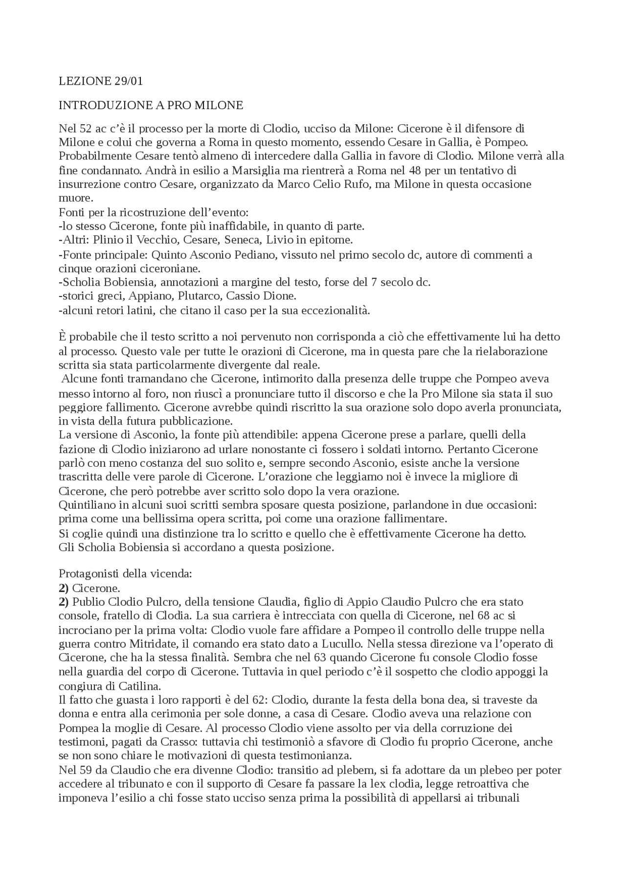 Pro Milone, appunti con analisi dell'opera di Cicerone | Appunti di ...