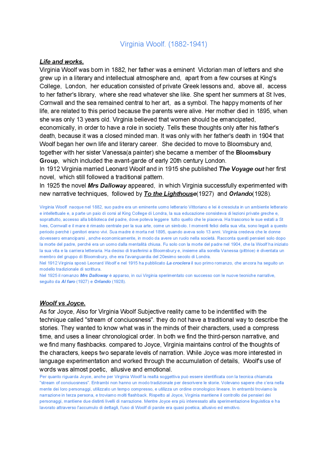 The story of Virginia Woolf - Docsity