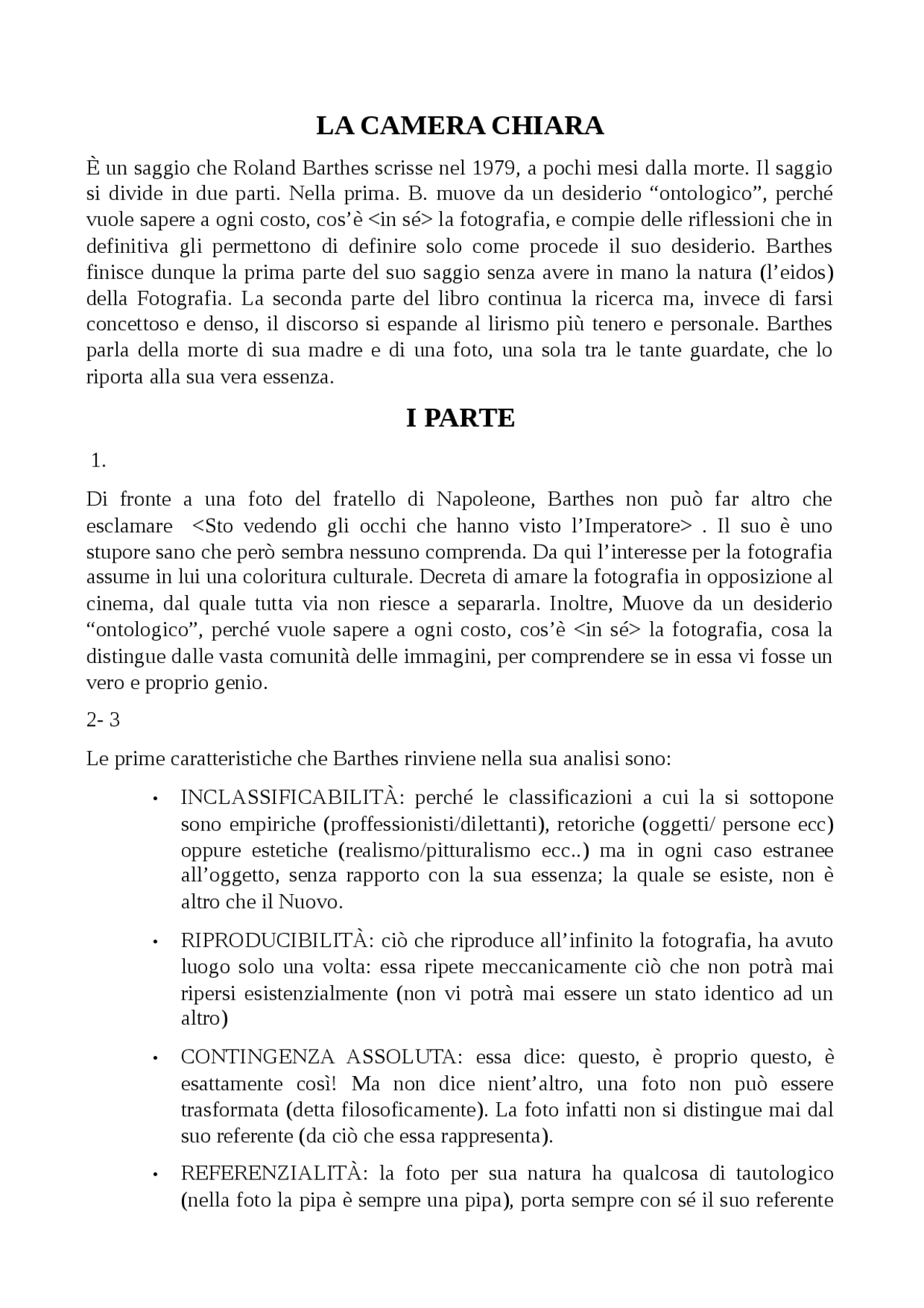 Riassunto La Camera Chiara Di Roland Barthes Docsity