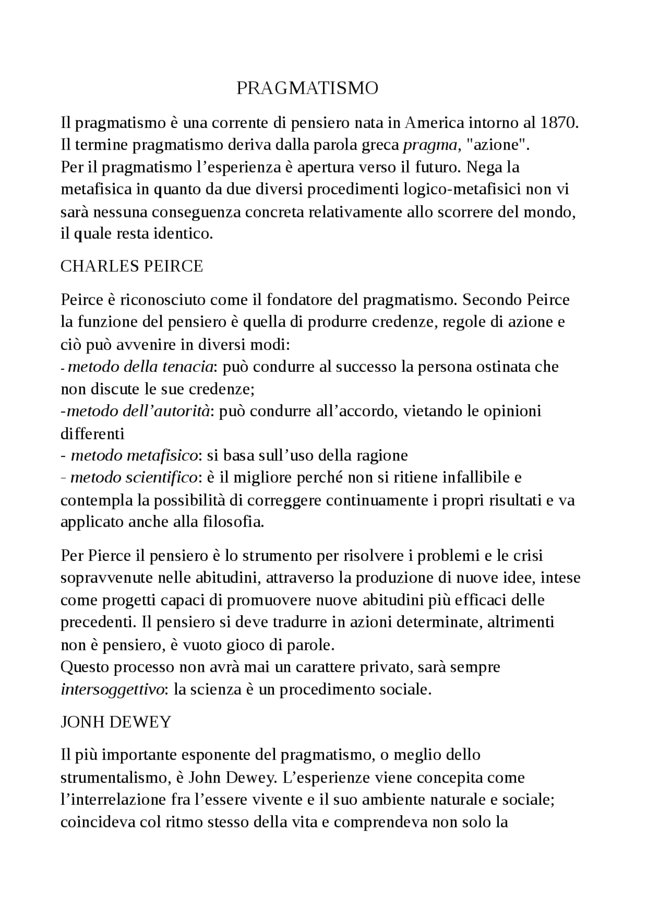 Pragmatismo Pierce E Dewey Docsity