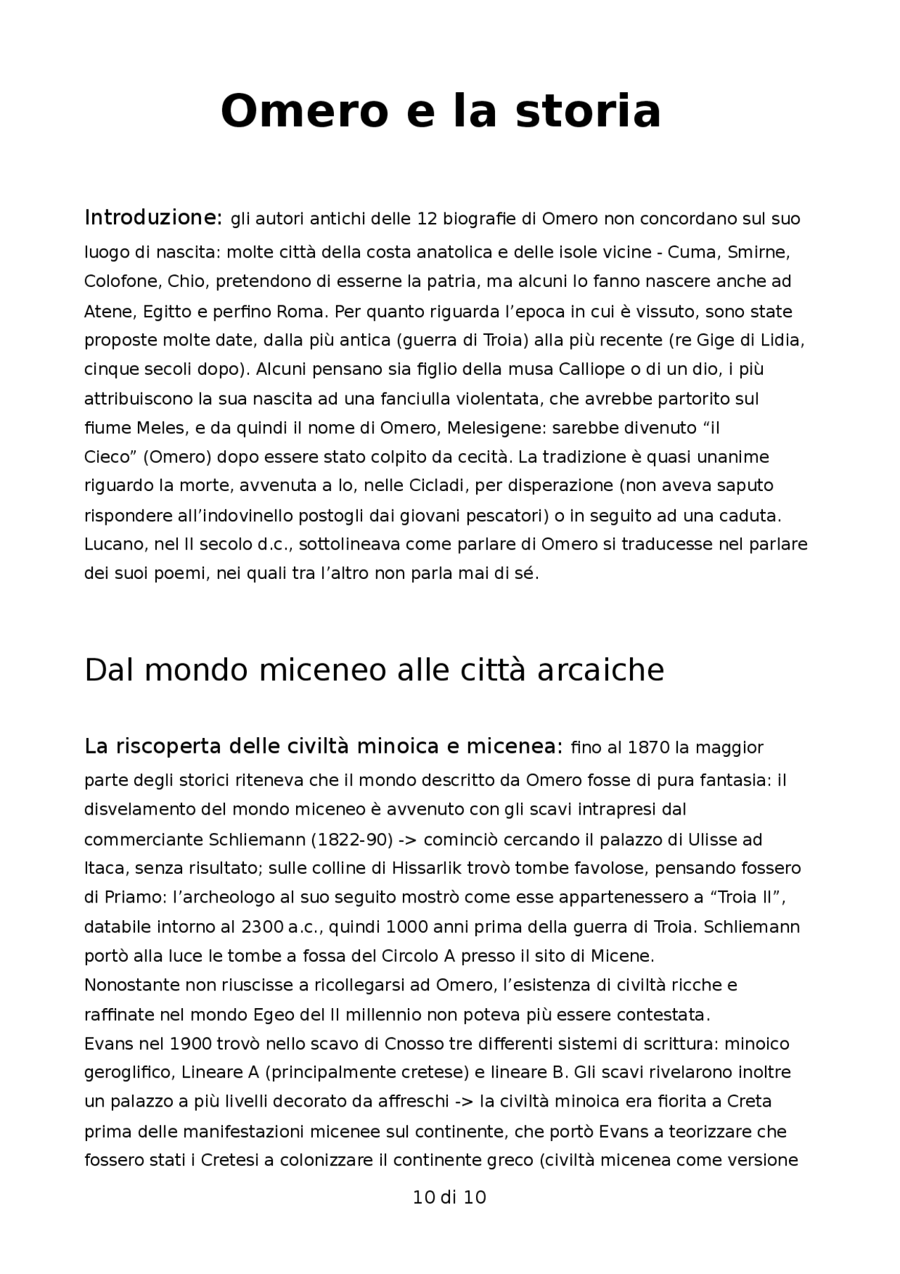 Omero E La Storia Carlier Riassunto Docsity