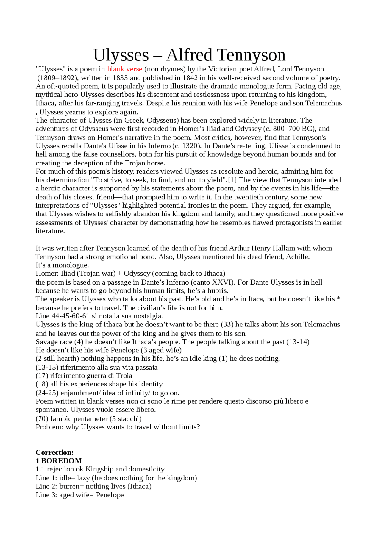 Ulysses Alfred Tennyson - Docsity