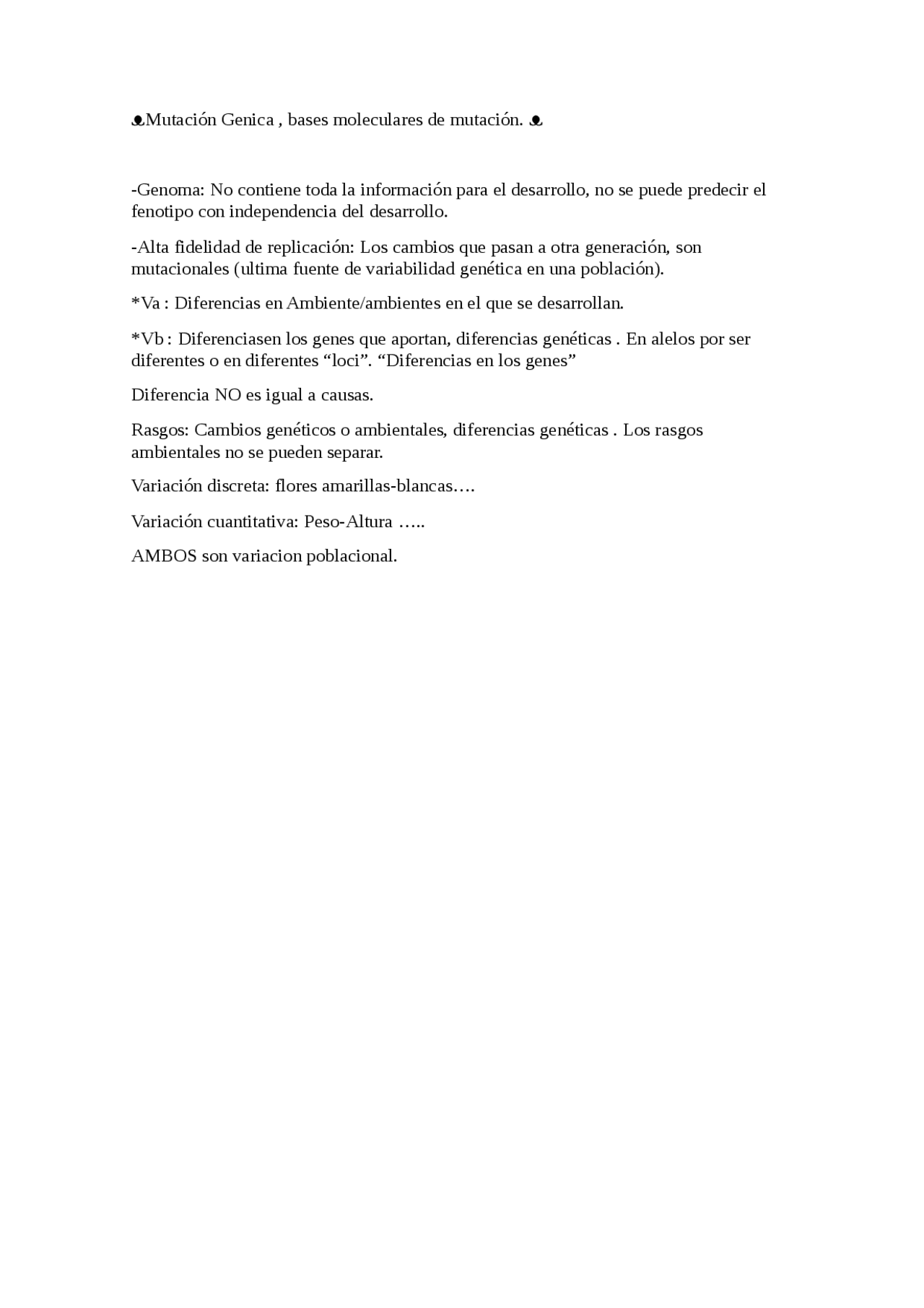 Resumen Genetica Mutaciones Docsity