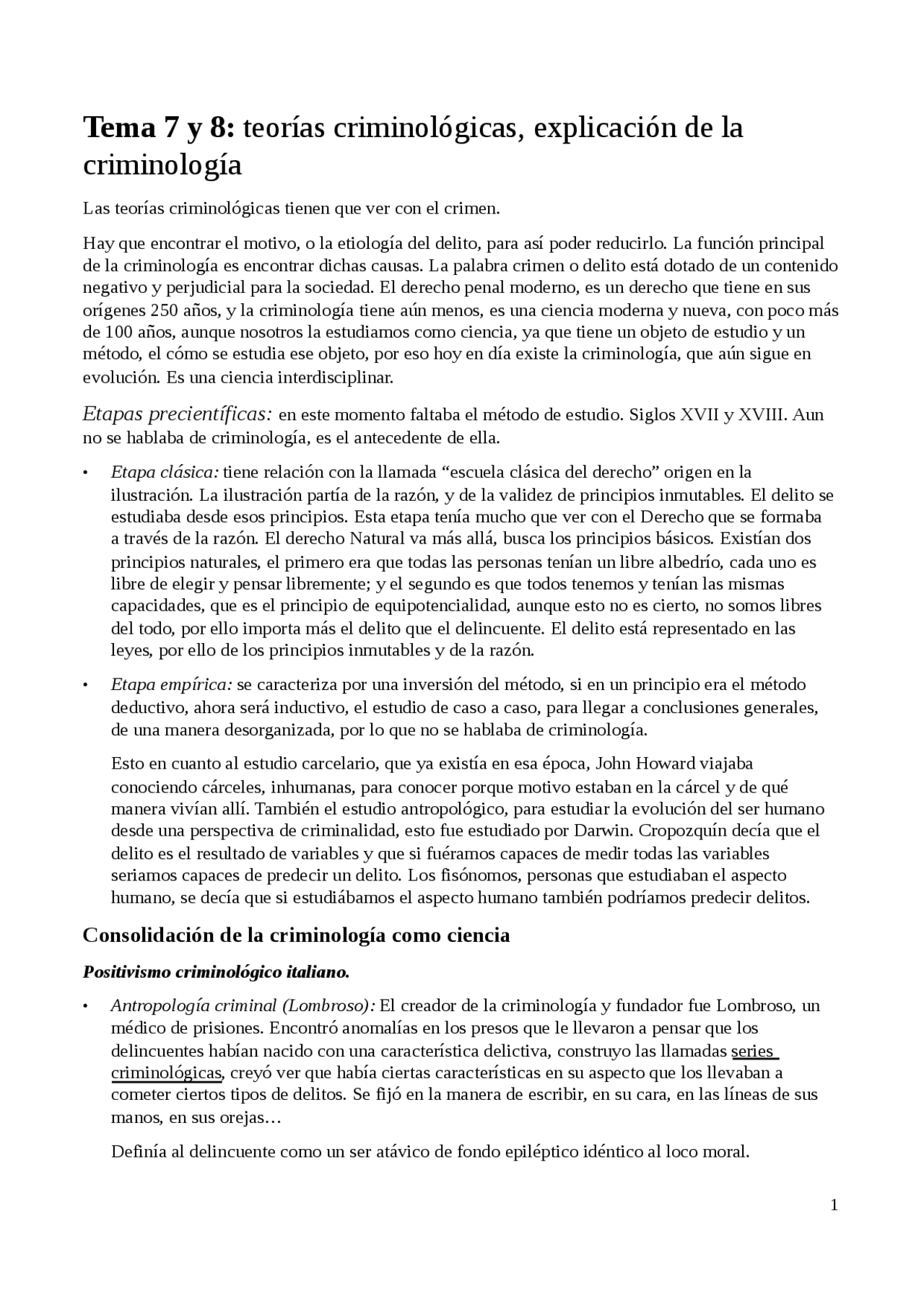 Tema 7 Y 8 Introducción A La Criminologia Docsity