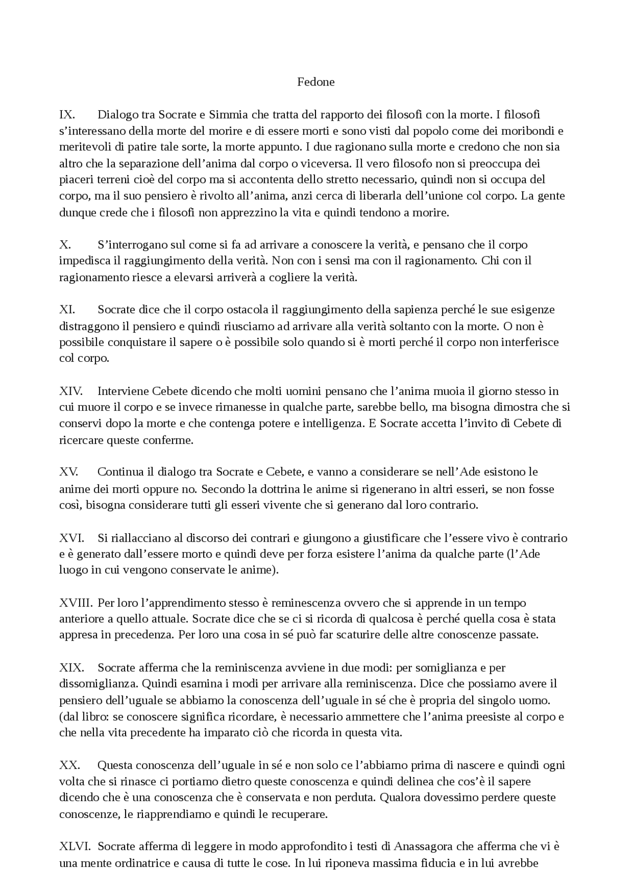 Tratto Riassuntivo Del Fedone Di Platone Docsity