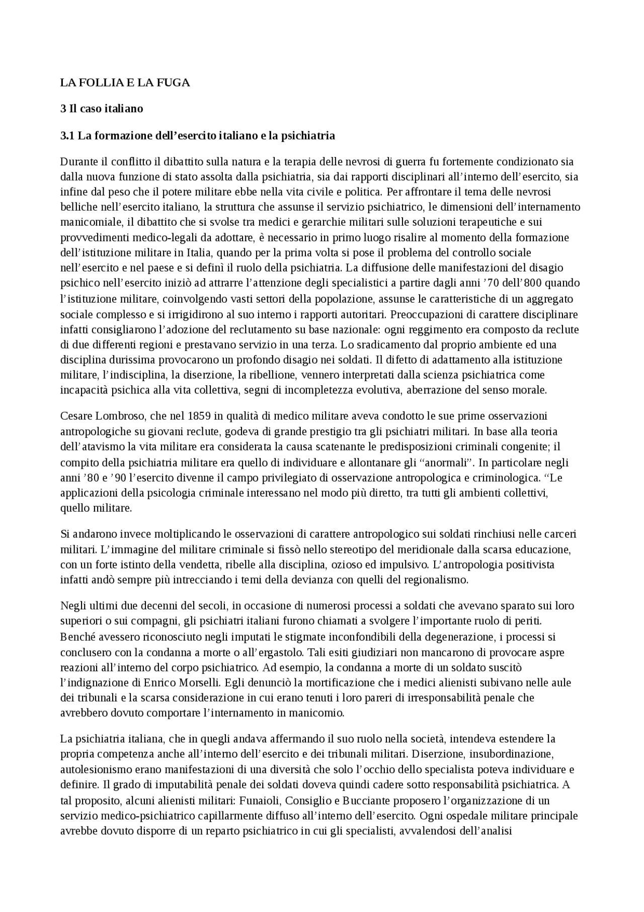 Riassunto Saggio La Follia E La Fuga Docsity