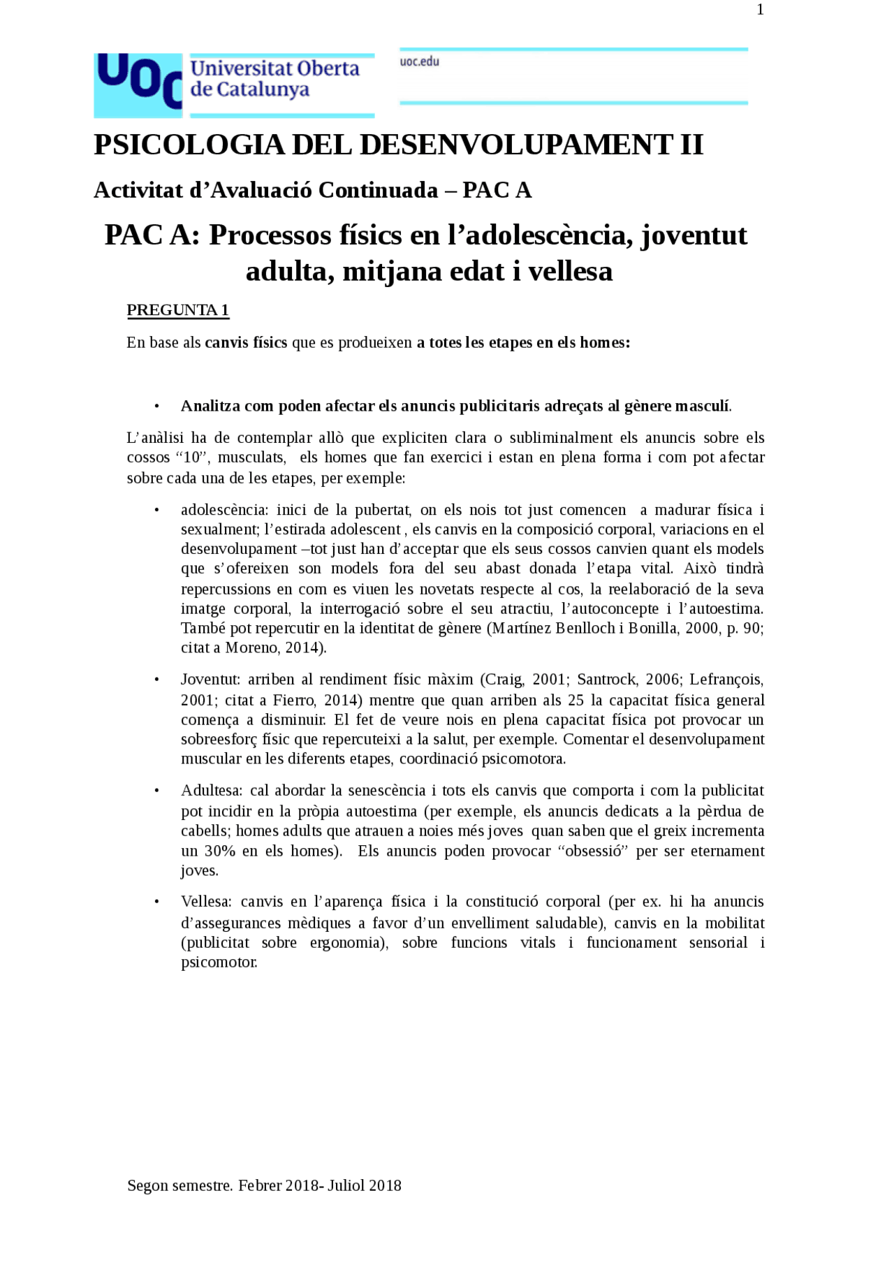 Solució Pac A Psicologia Del Desenvolupament Ii Docsity