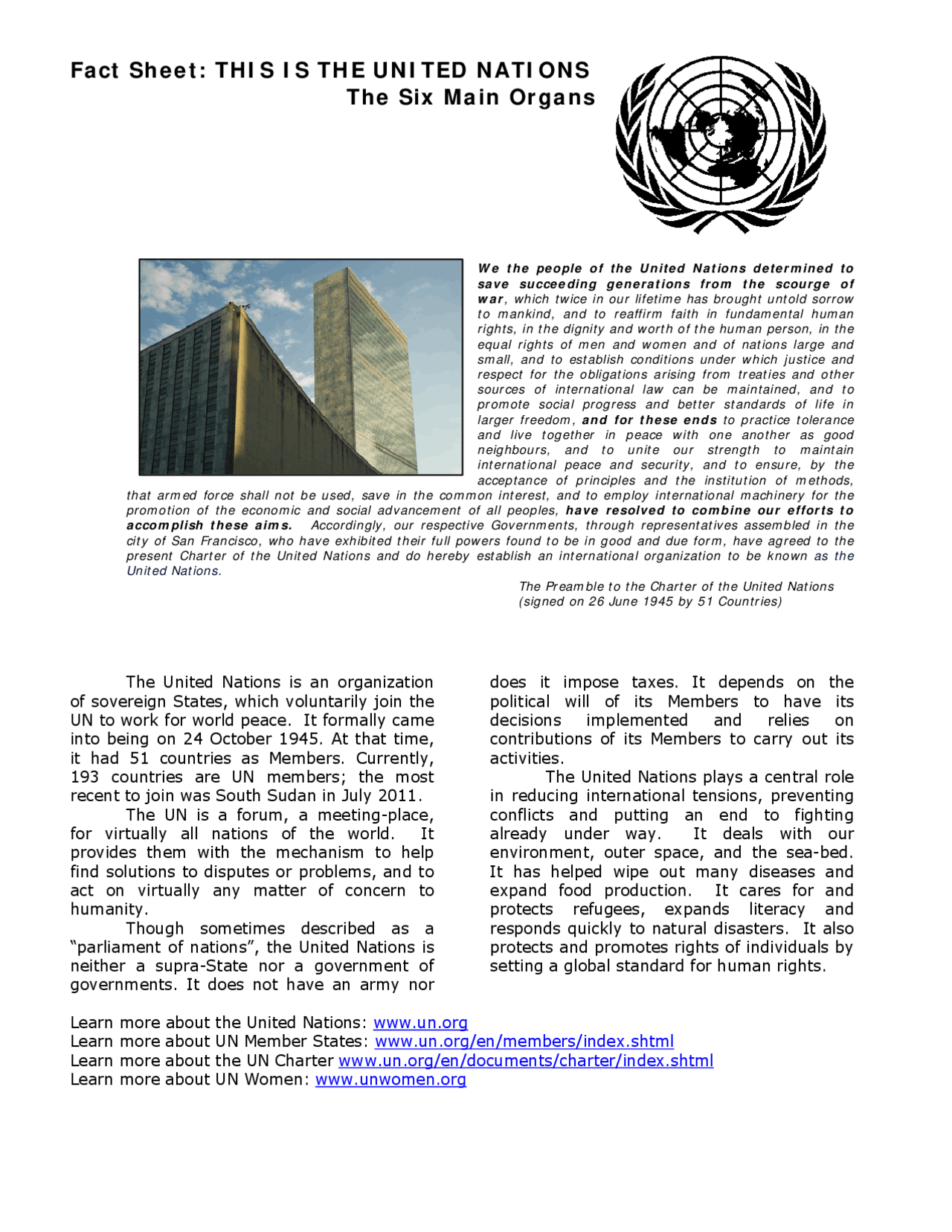 United Nations Fact Sheet - Docsity