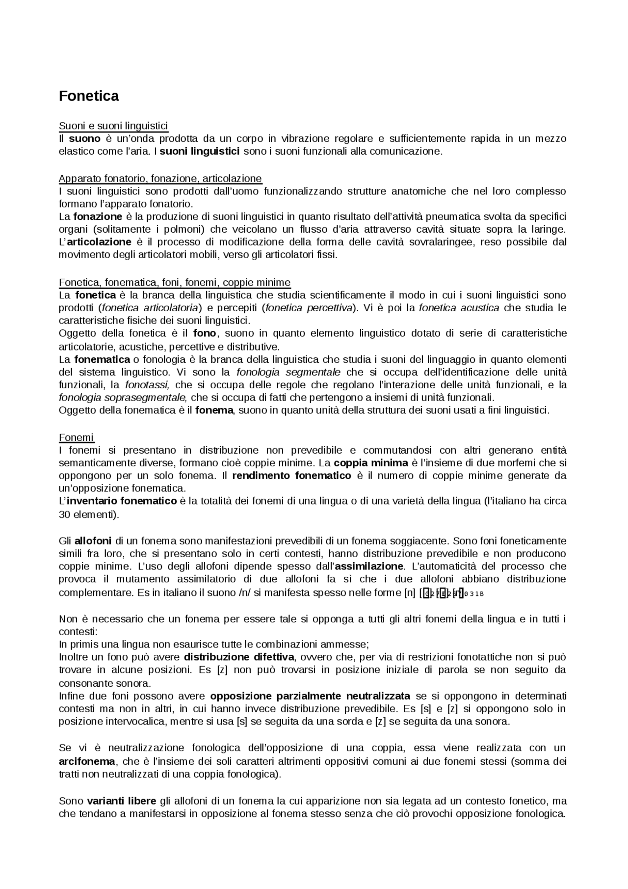 Riassunto Introduzione Alla Fonetica M Prada Docsity