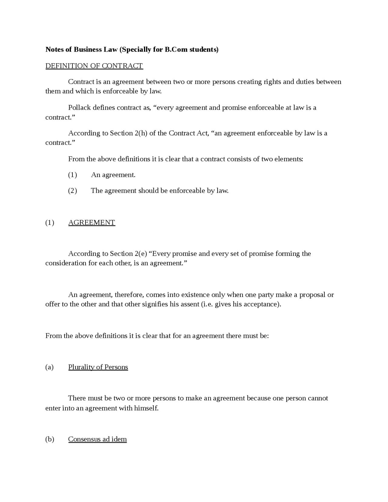 Business Law Lecture Notes Docsity