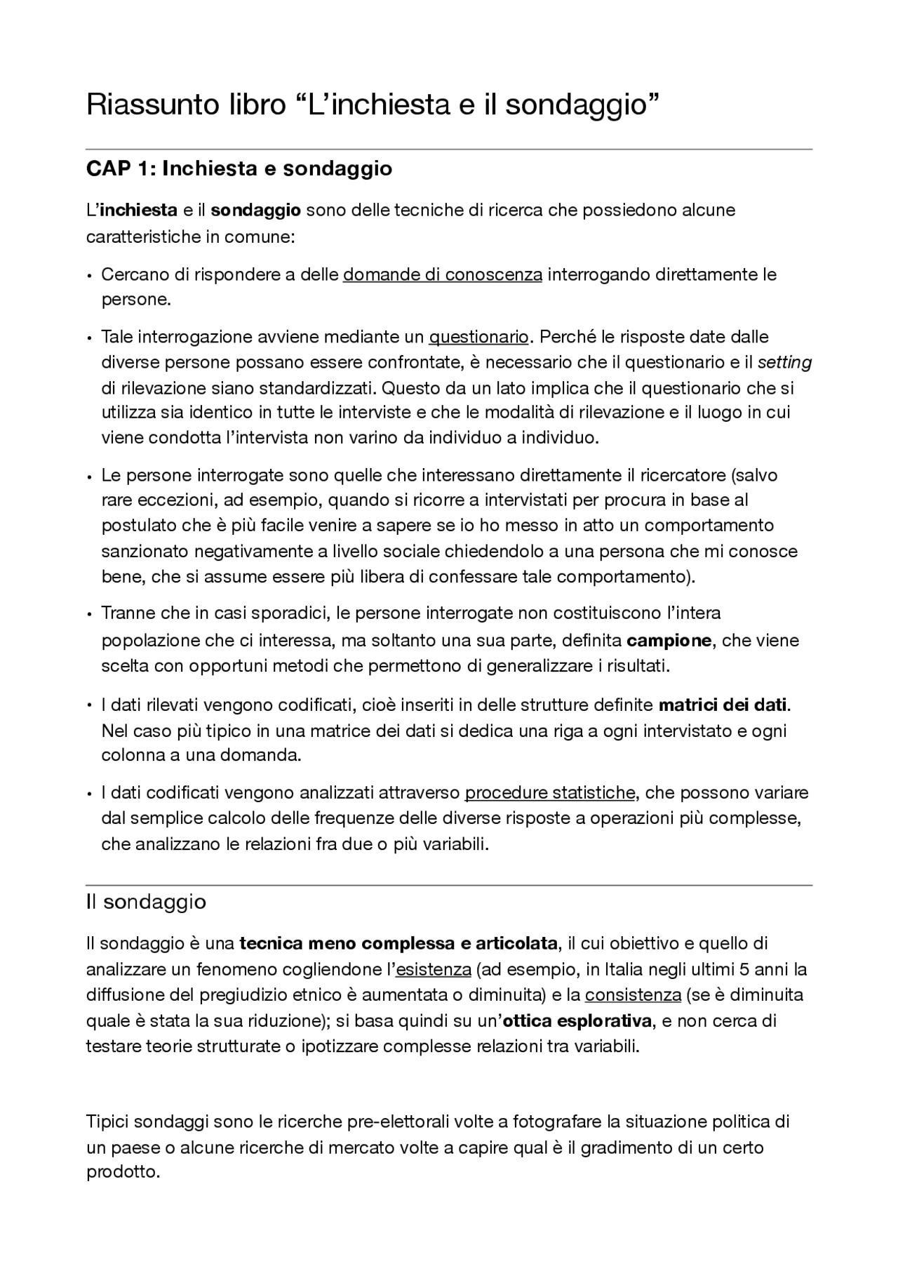 Riassunto libro “L’inchiesta e il sondaggio” di Michele Roccato - Docsity