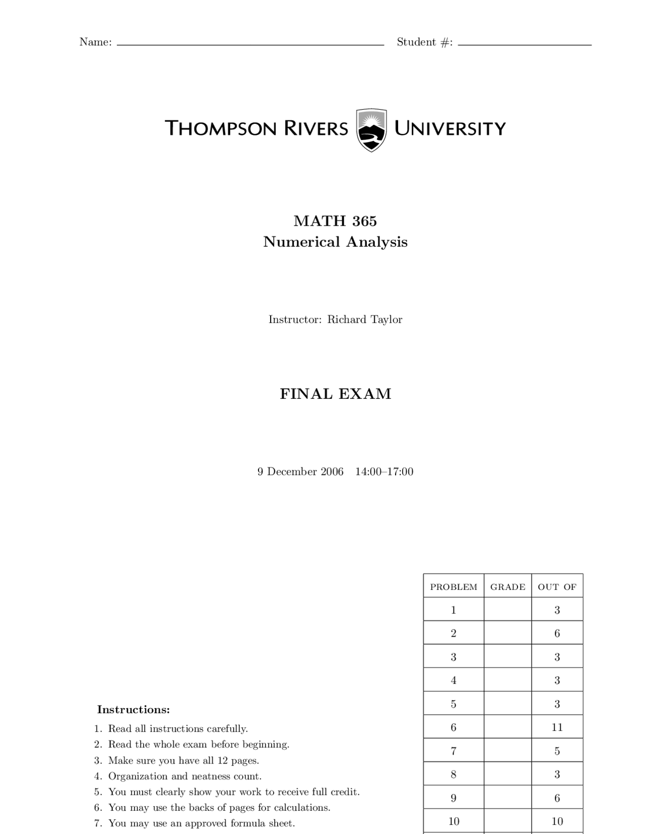 Math Past Paper 2006 Docsity