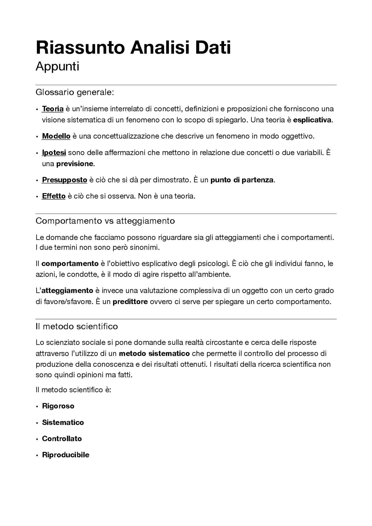Riassunto Appunti Analisi Dati Cavazza Docsity