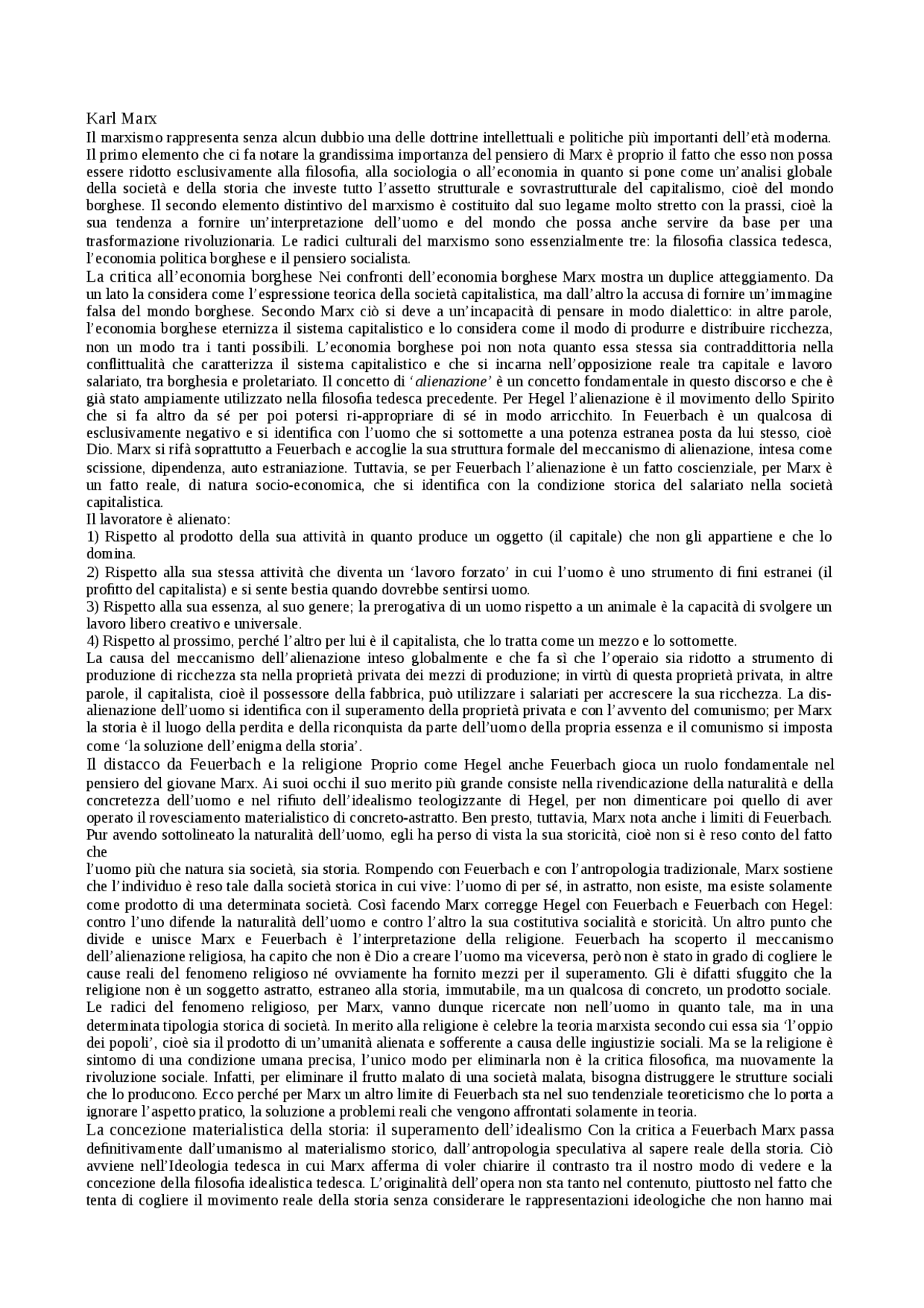 Karl Marx Riassunto Docsity