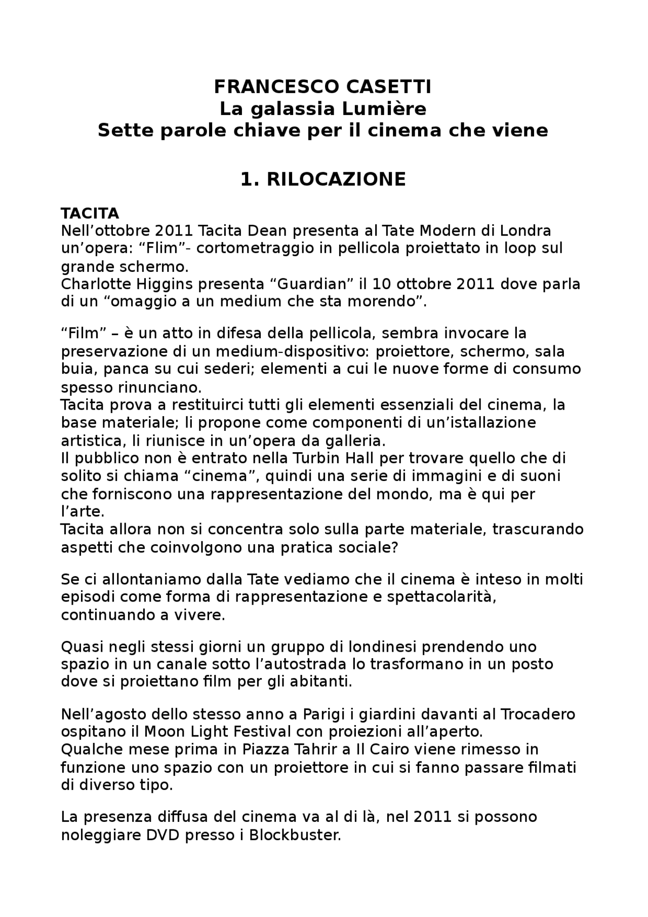 Galassia Lumiere Francesco Casetti Docsity
