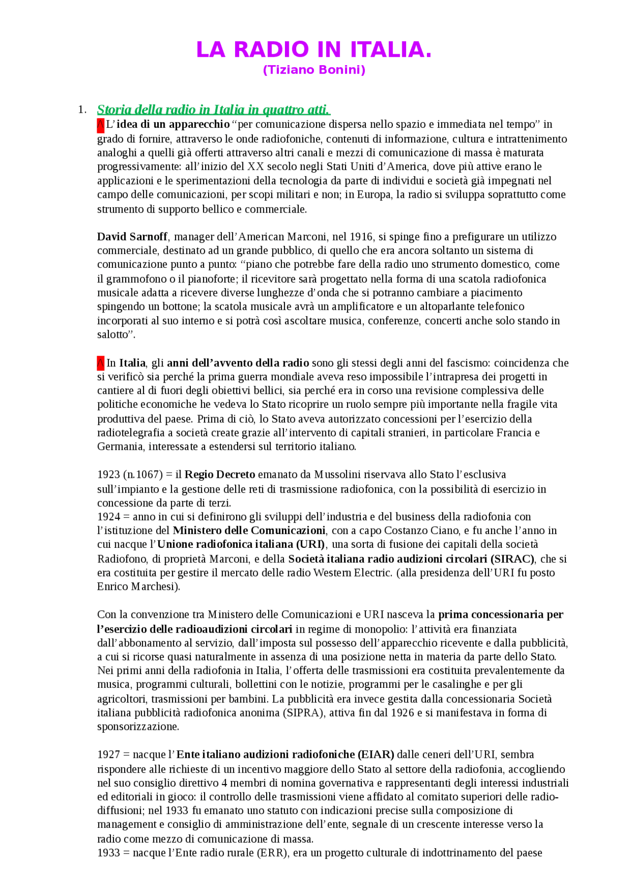 Riassunto Libro Di Radio Docsity