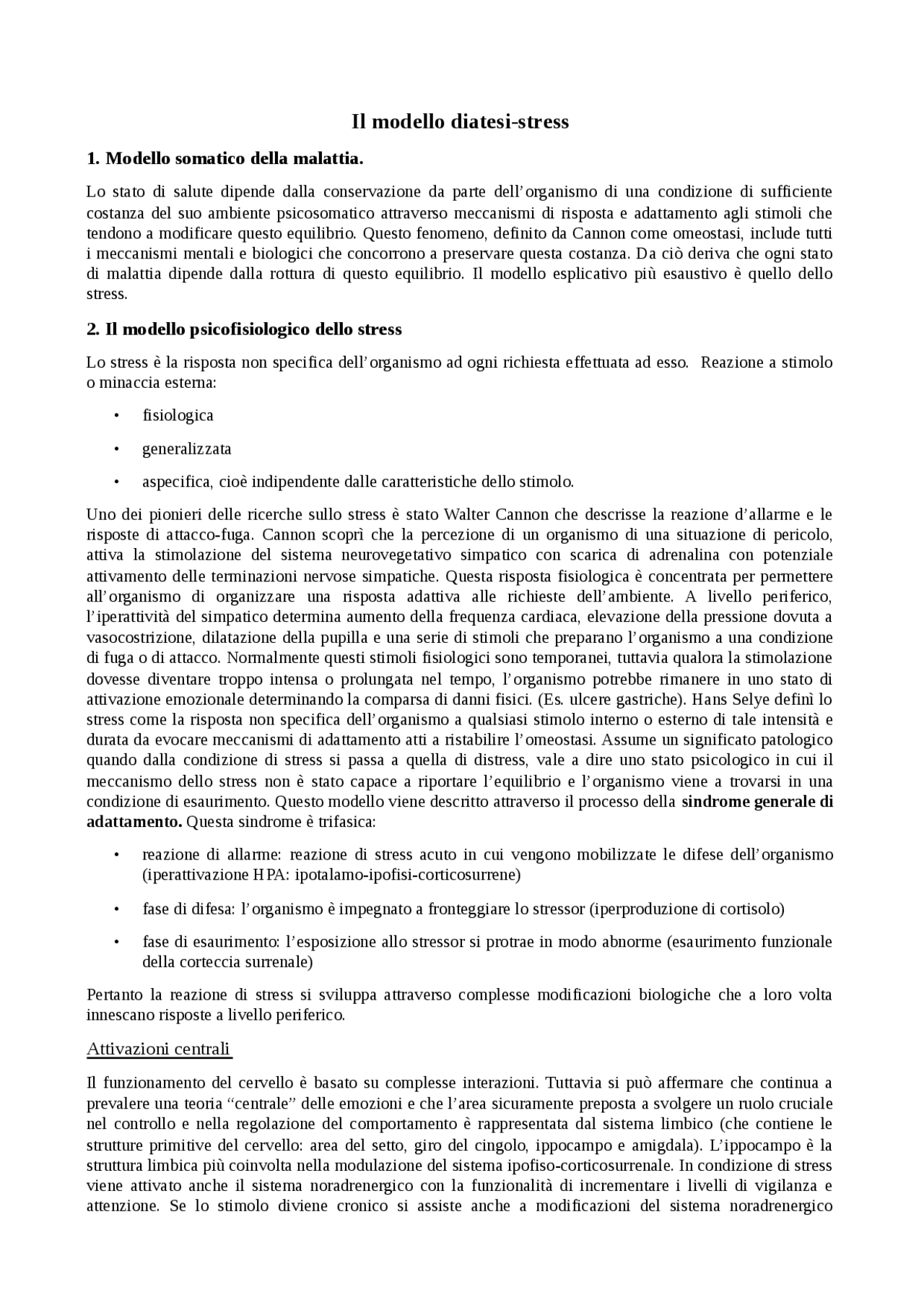 Modello Diatesi Stress Docsity