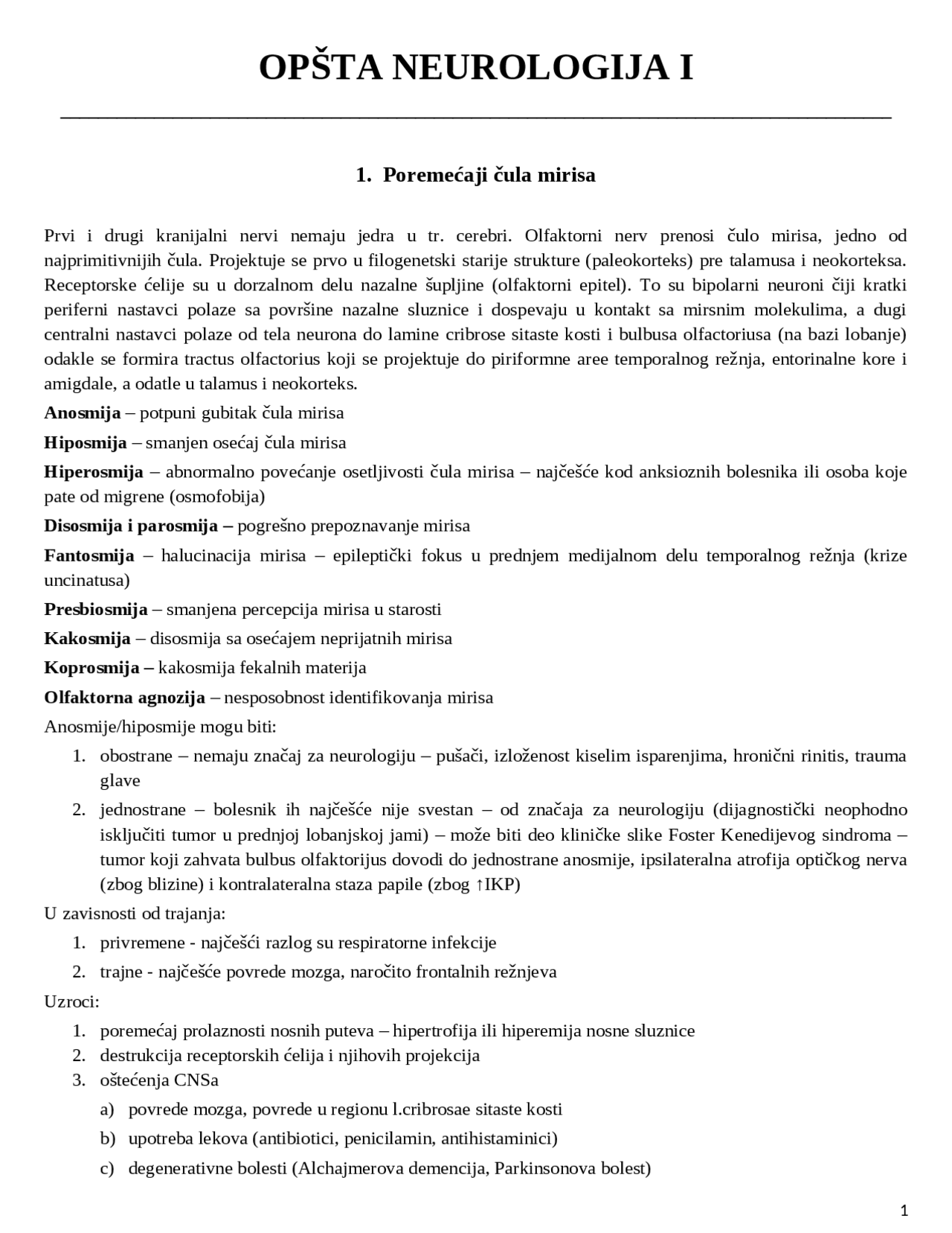 Skripta neurologija medicina | Rezime' predlog Neurologija - Docsity