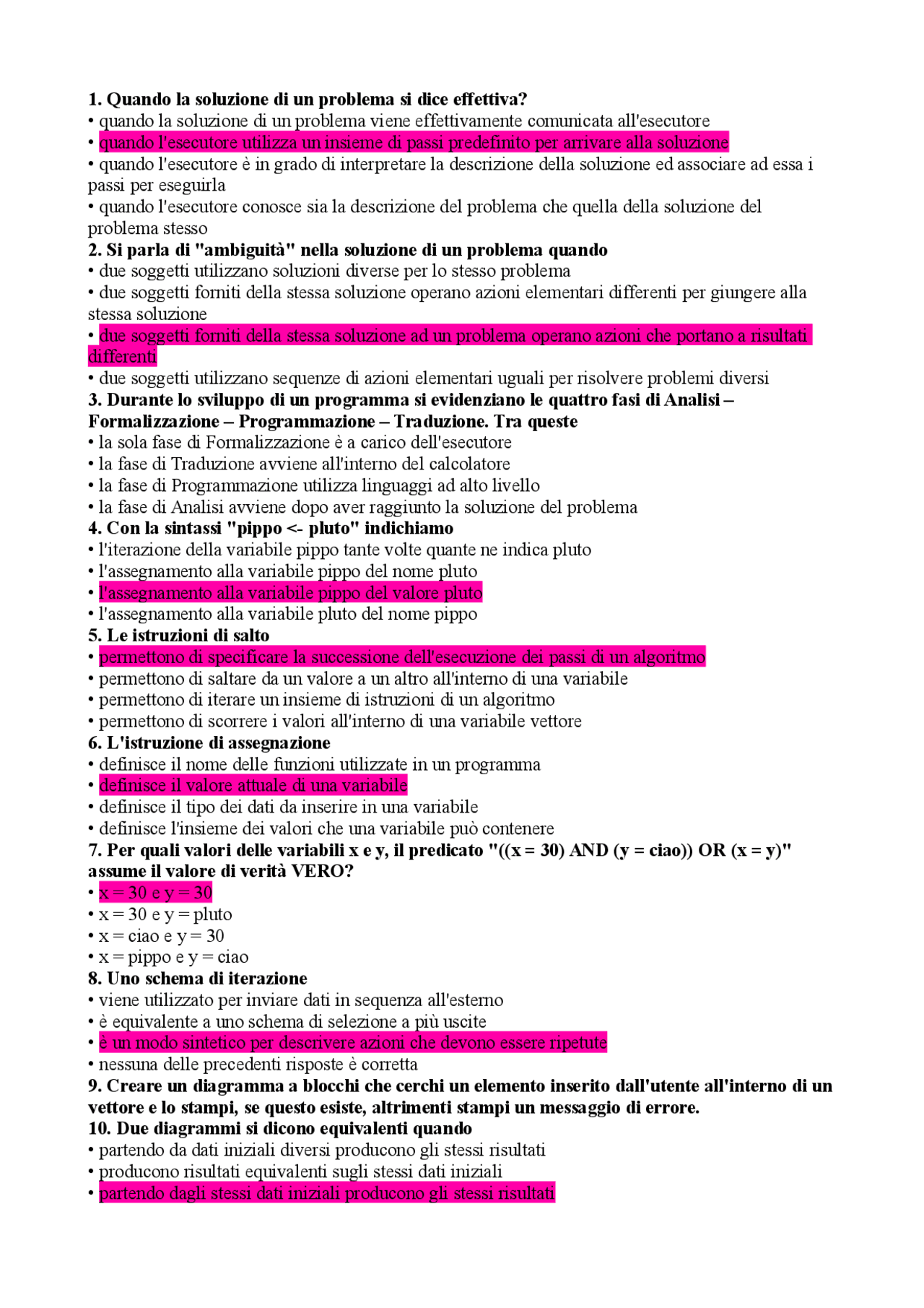 esercizi terzo modulo info | Esercizi di Elementi di Informatica | Docsity