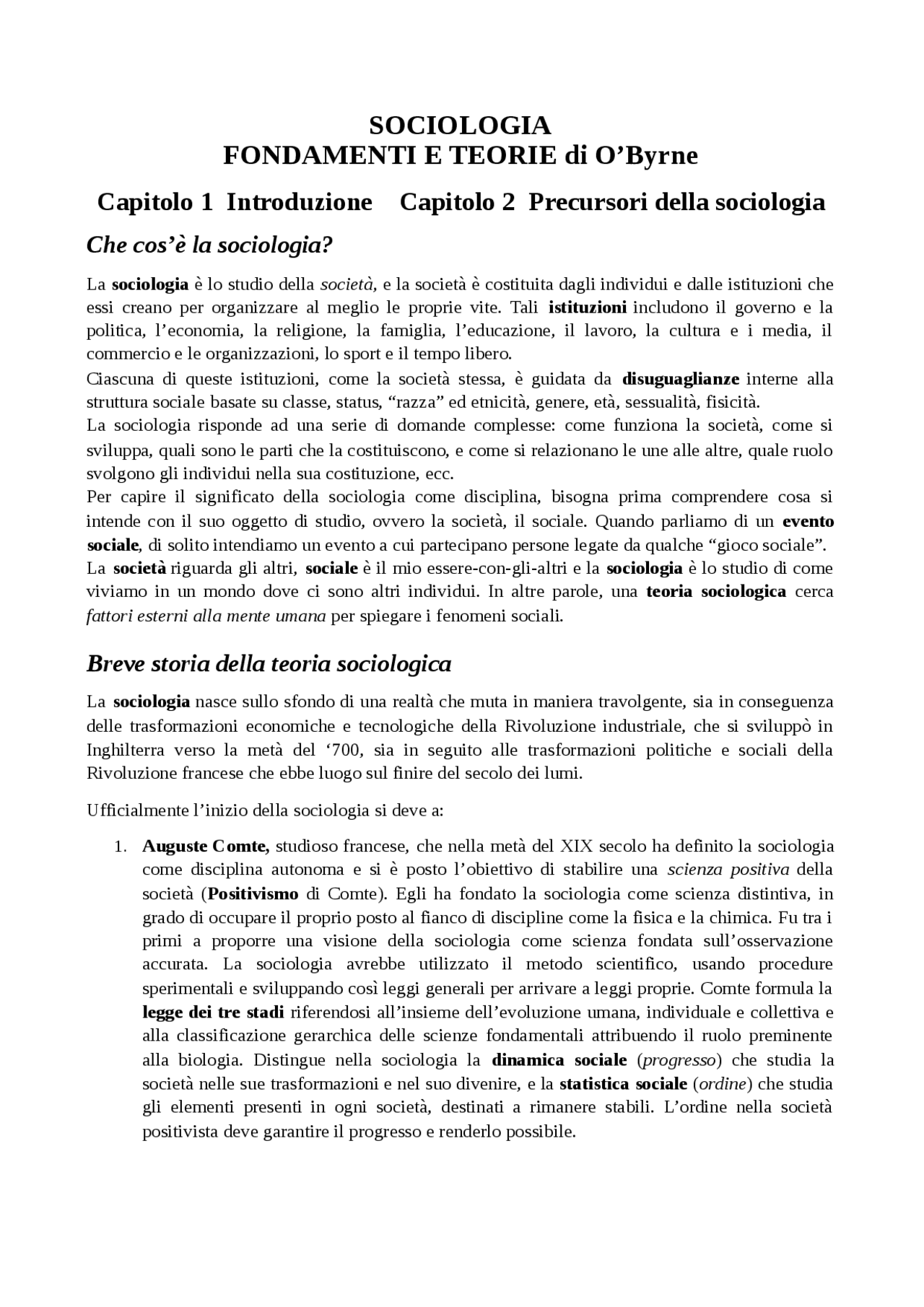 Sociologia Fondamenti E Teorie Di Obyrne Docsity