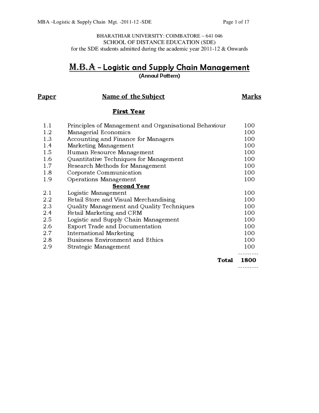 MBA Syllabus - For the entire year - Docsity